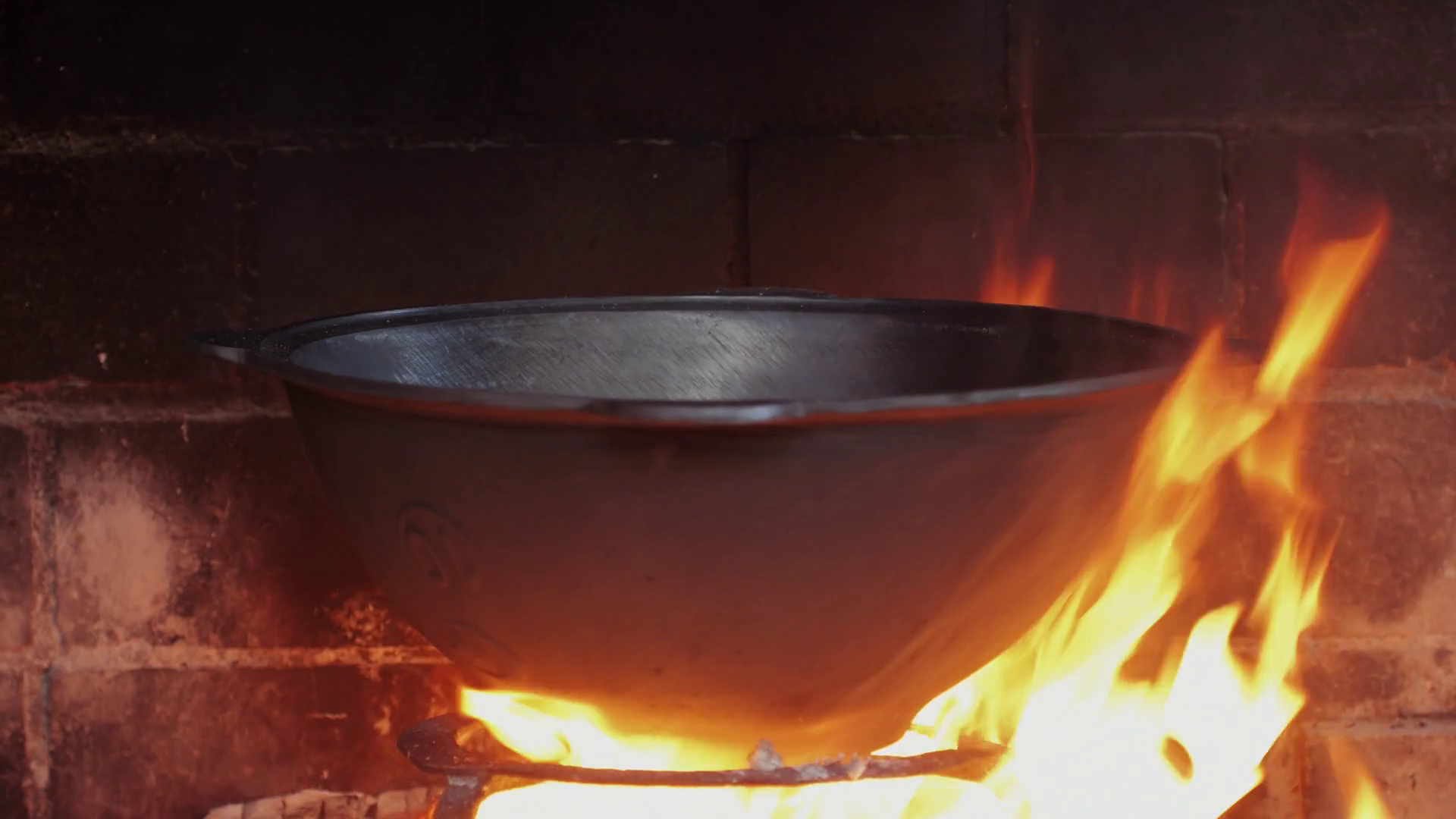 Pilaf Preparing In Big Black Cauldron Over Stock Footage SBV-348691695 ...