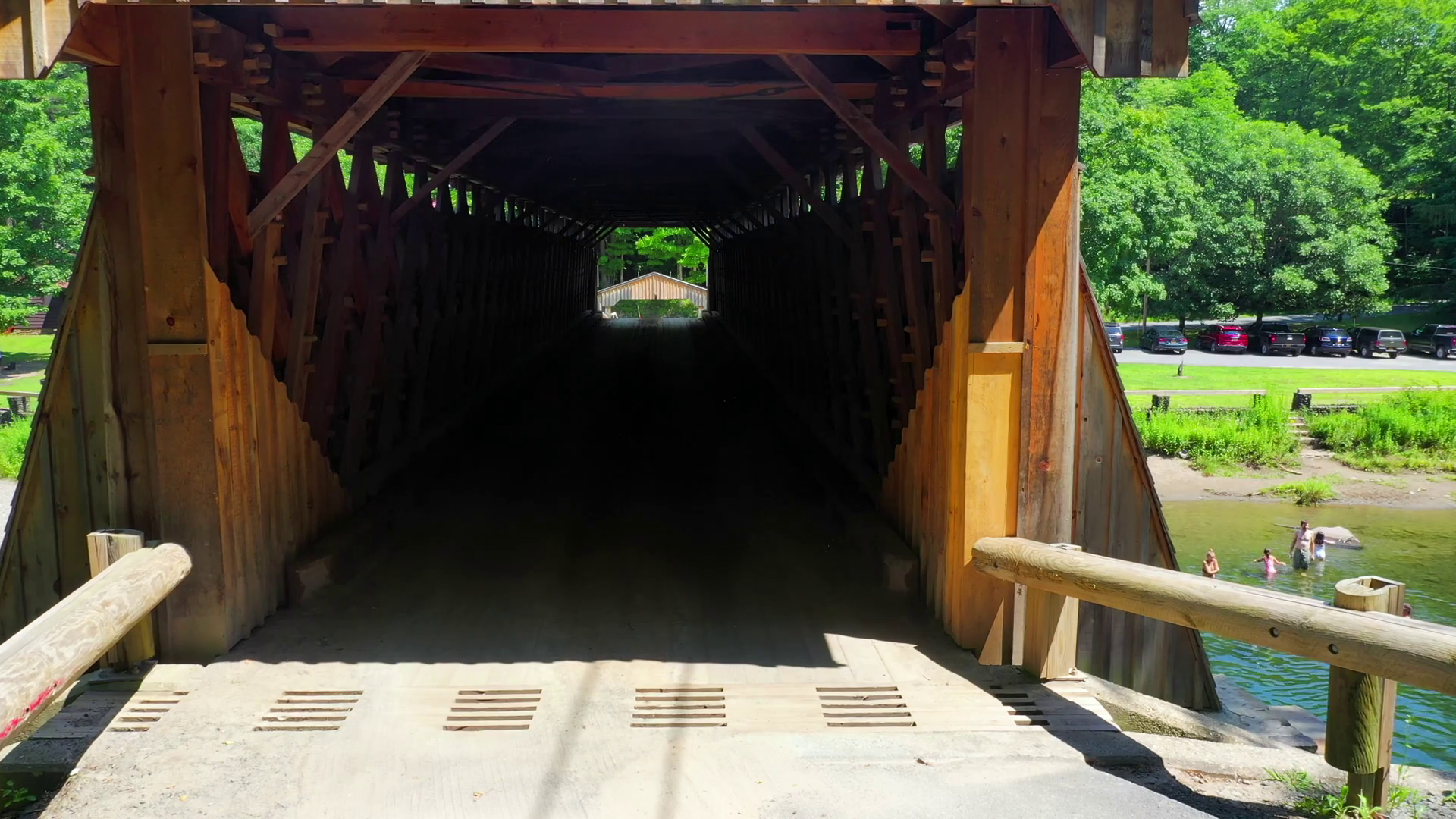 Fly Through Beaverkill Covered Bridge In Stock Footage SBV-346750755 ...
