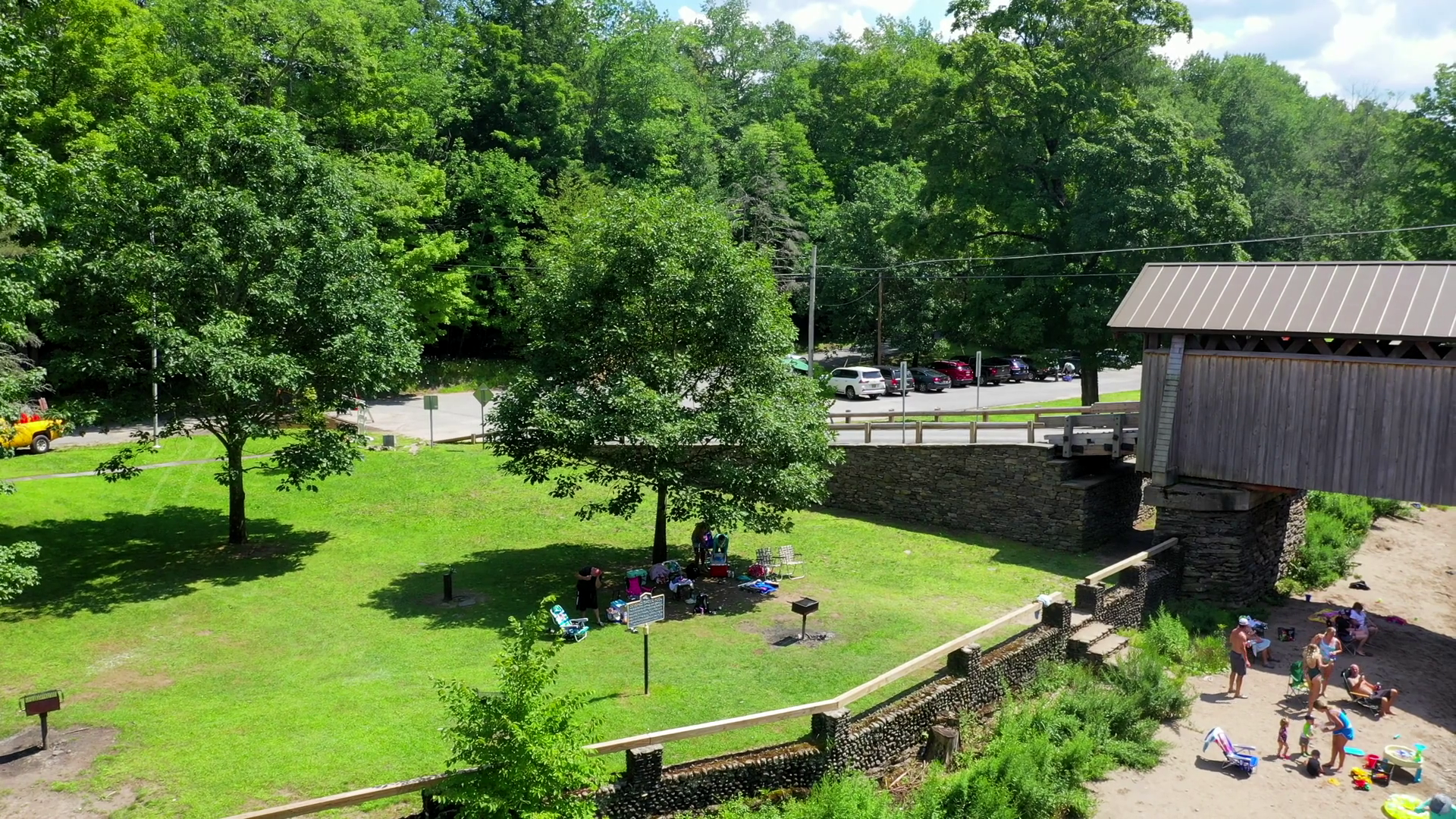 Panorama View Of The Beaverkill Covered Bridge Stock Video Footage 00: ...