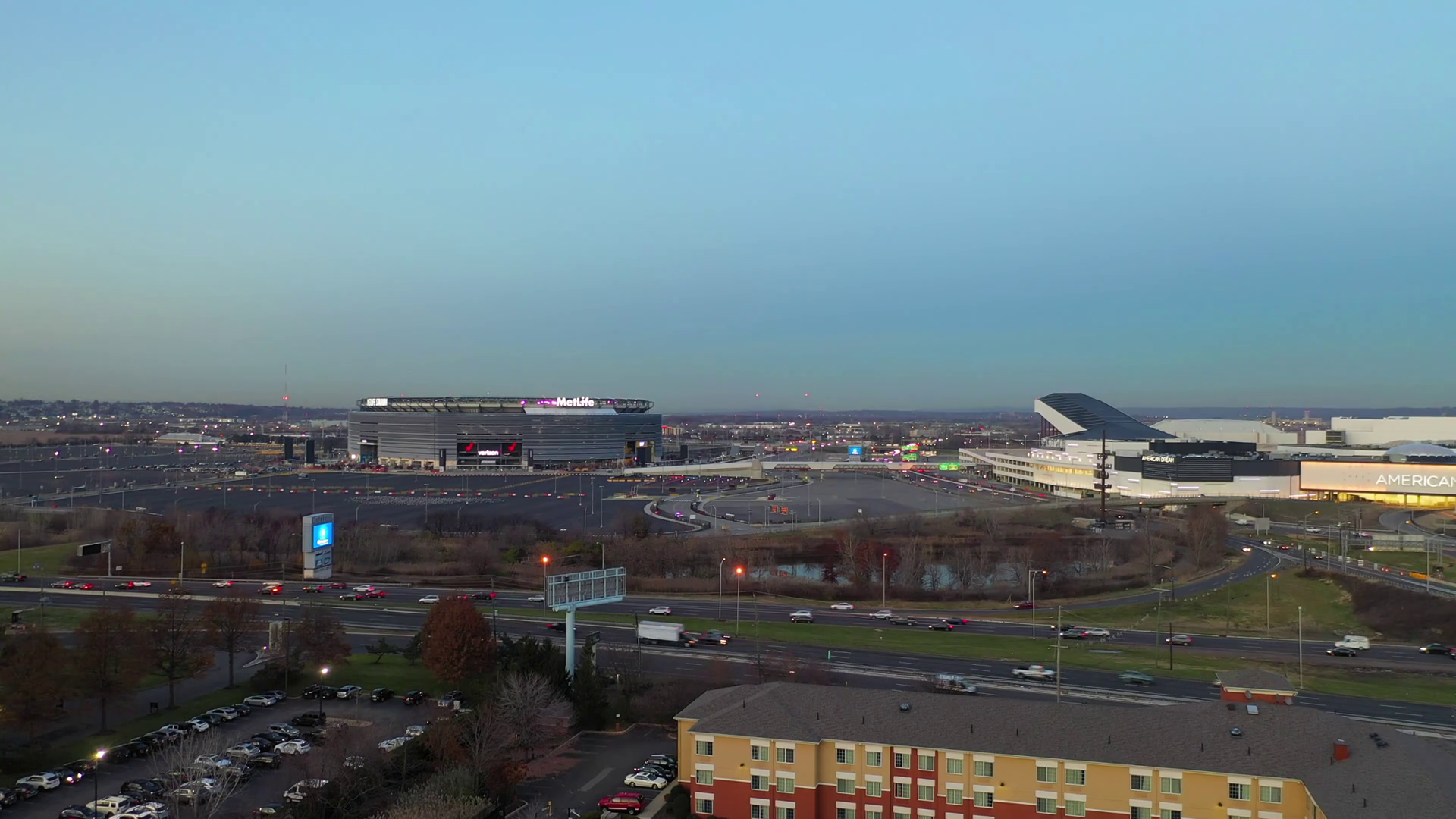 Aerial Panorama Shot Of The American Dream Mall And The Metlife Stadium ...
