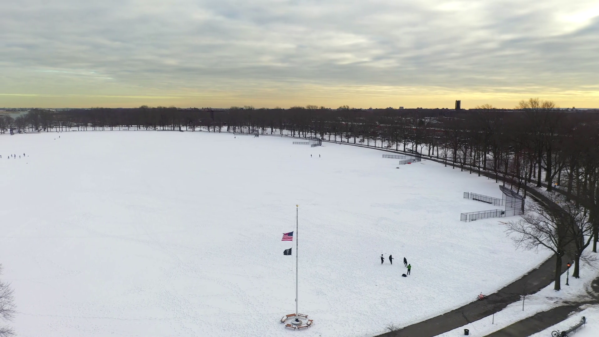 Aerial Pan View Of A Snow Covered Park Stock Video Footage 00:41 SBV ...