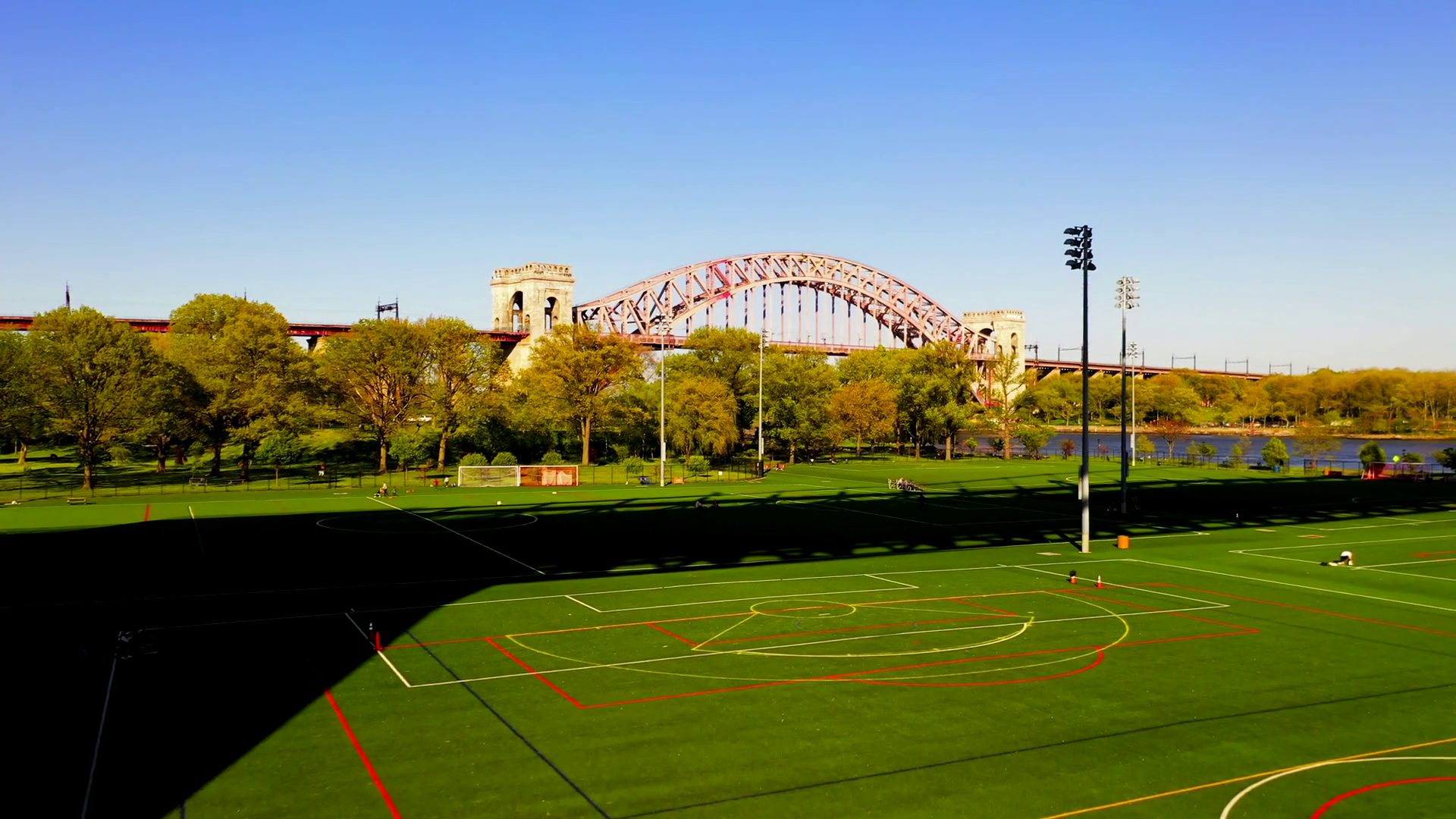Aerial View Of The Hell Gate Bridge Over The East River Stock Video ...