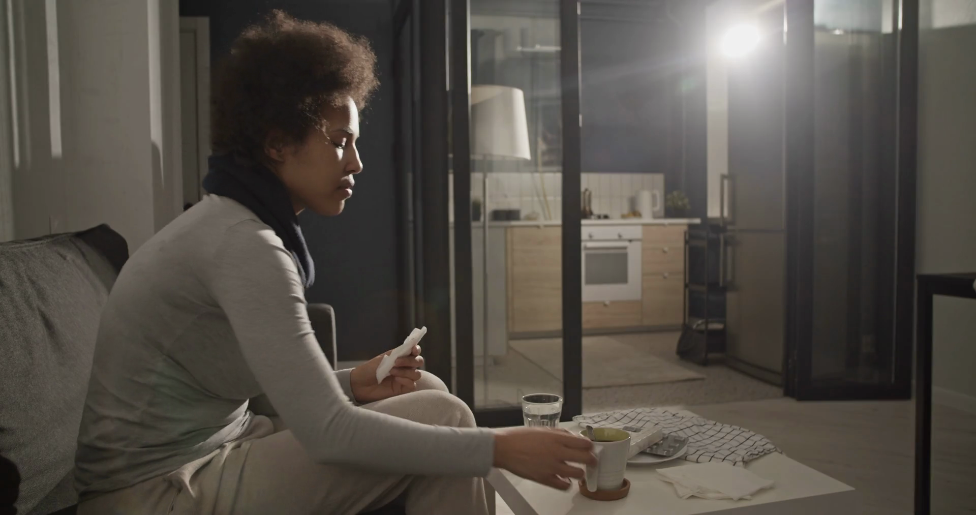 Sick Woman Drinking Tea Blowing Nose Stock Footage SBV-347506024 ...