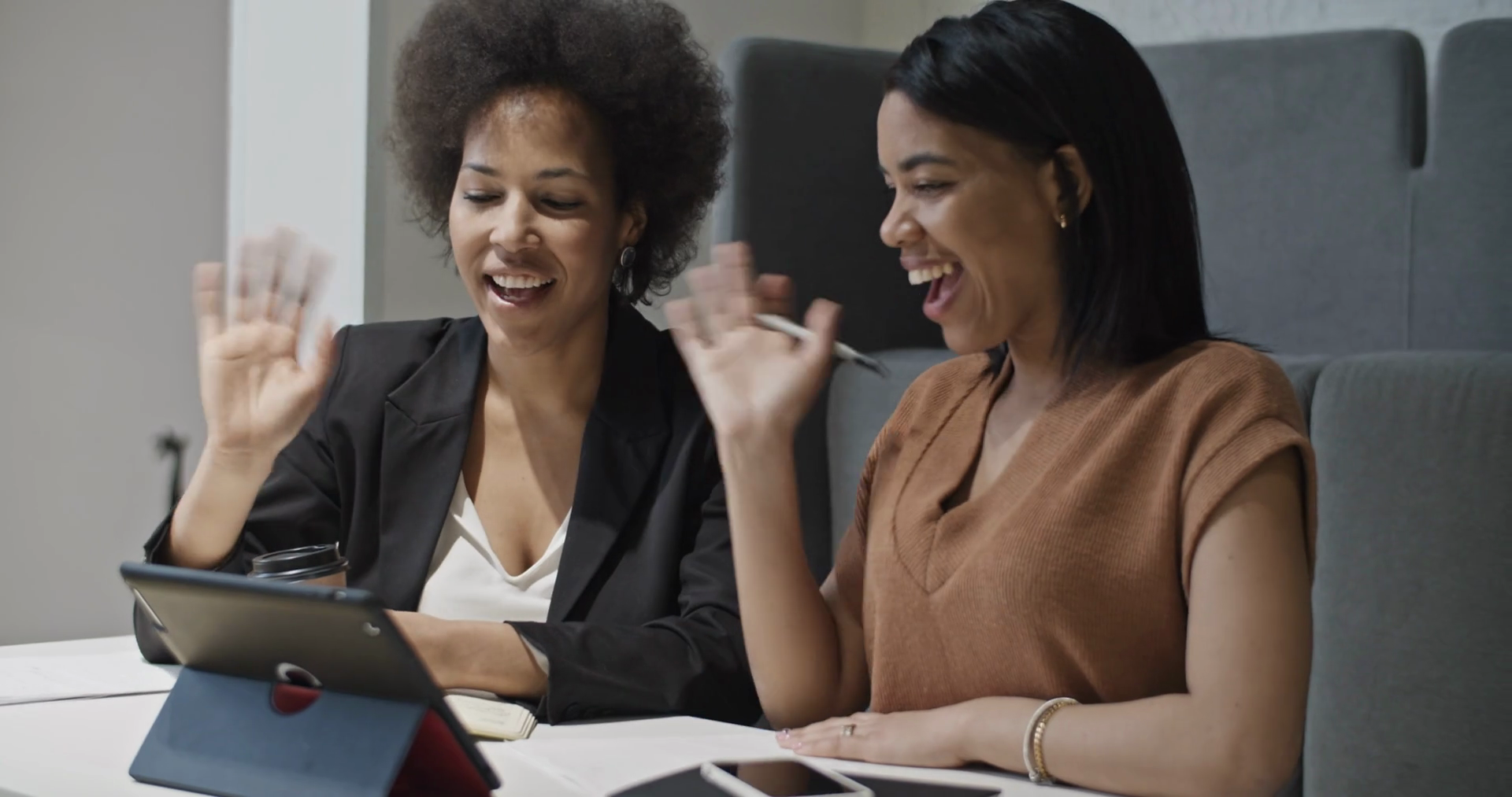 Happy Black Businesswomen Starting Video Call Stock Footage SBV ...