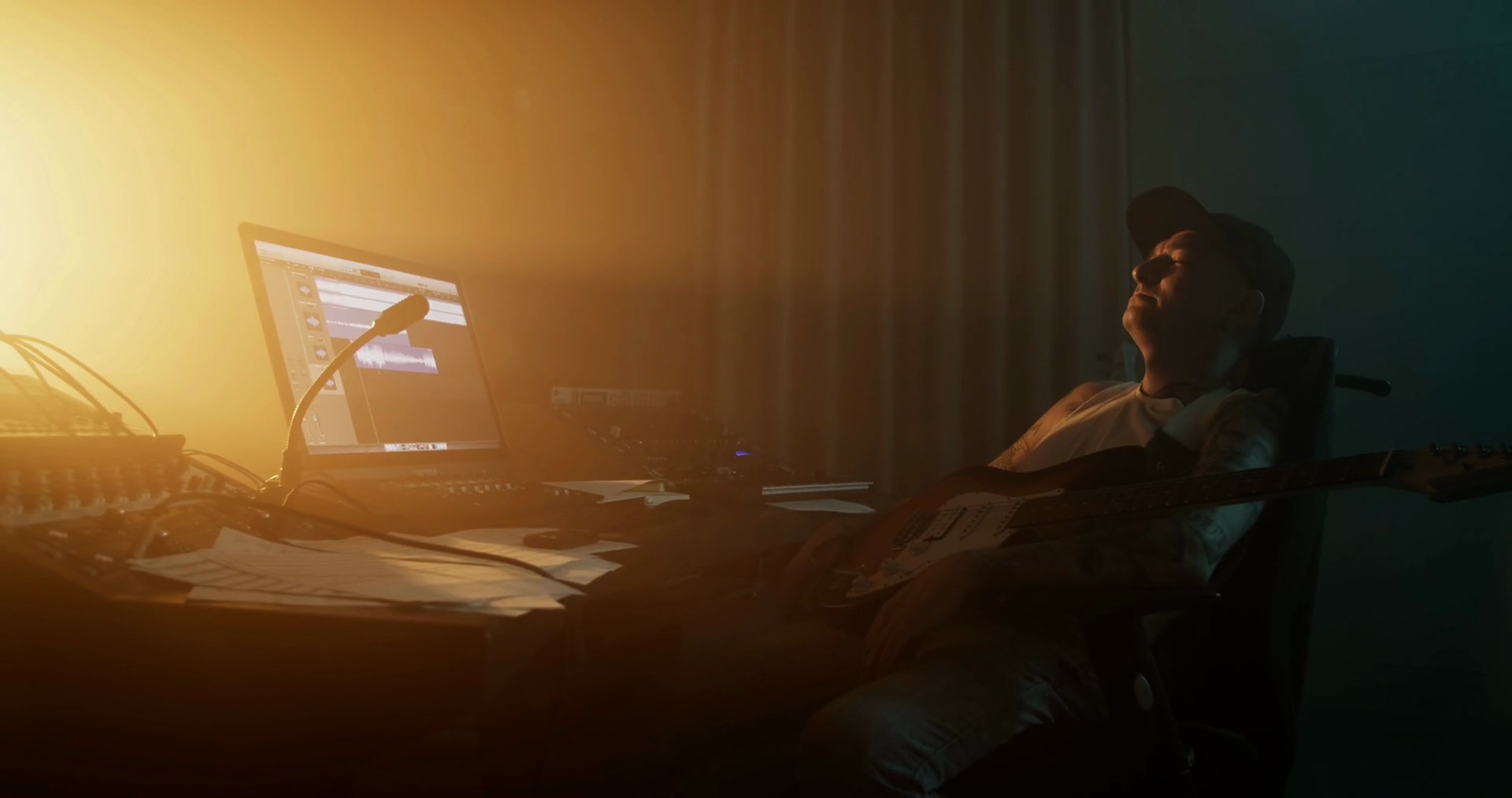 Man Composing Music Playing Guitar In Studio Stock Footage SBV ...