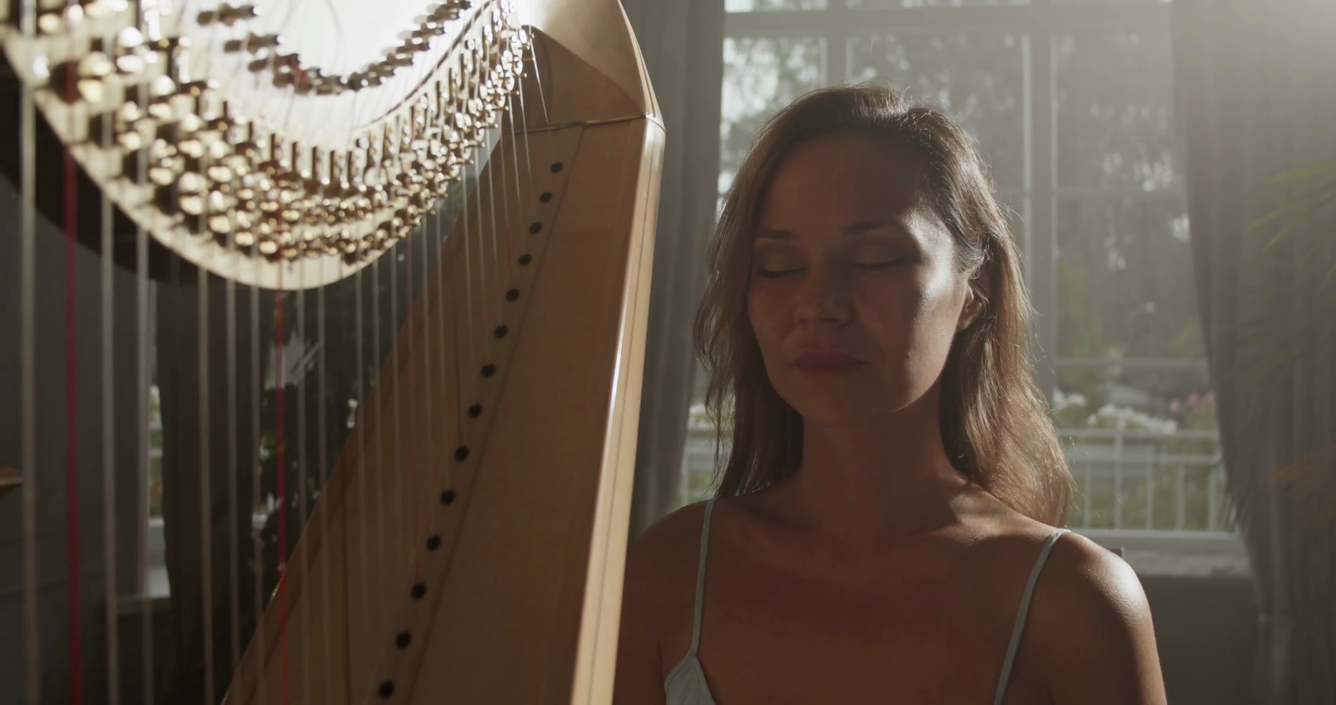Young Smiling Professional Female Harpist Stock Footage SBV-348470458 ...