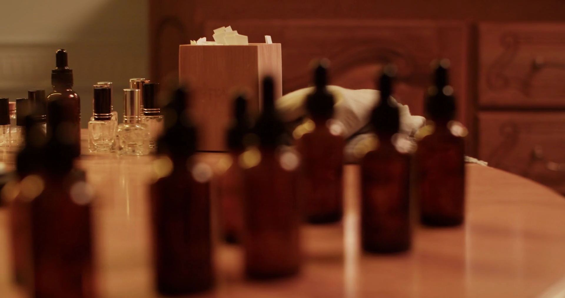 Different Bottles Placed On Table In Perfume Stock Footage SBV ...