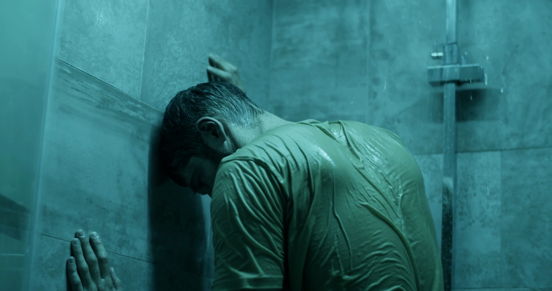 Upset Man Standing Under Shower In Bathroom Stock Footage SBV-348951972 ...