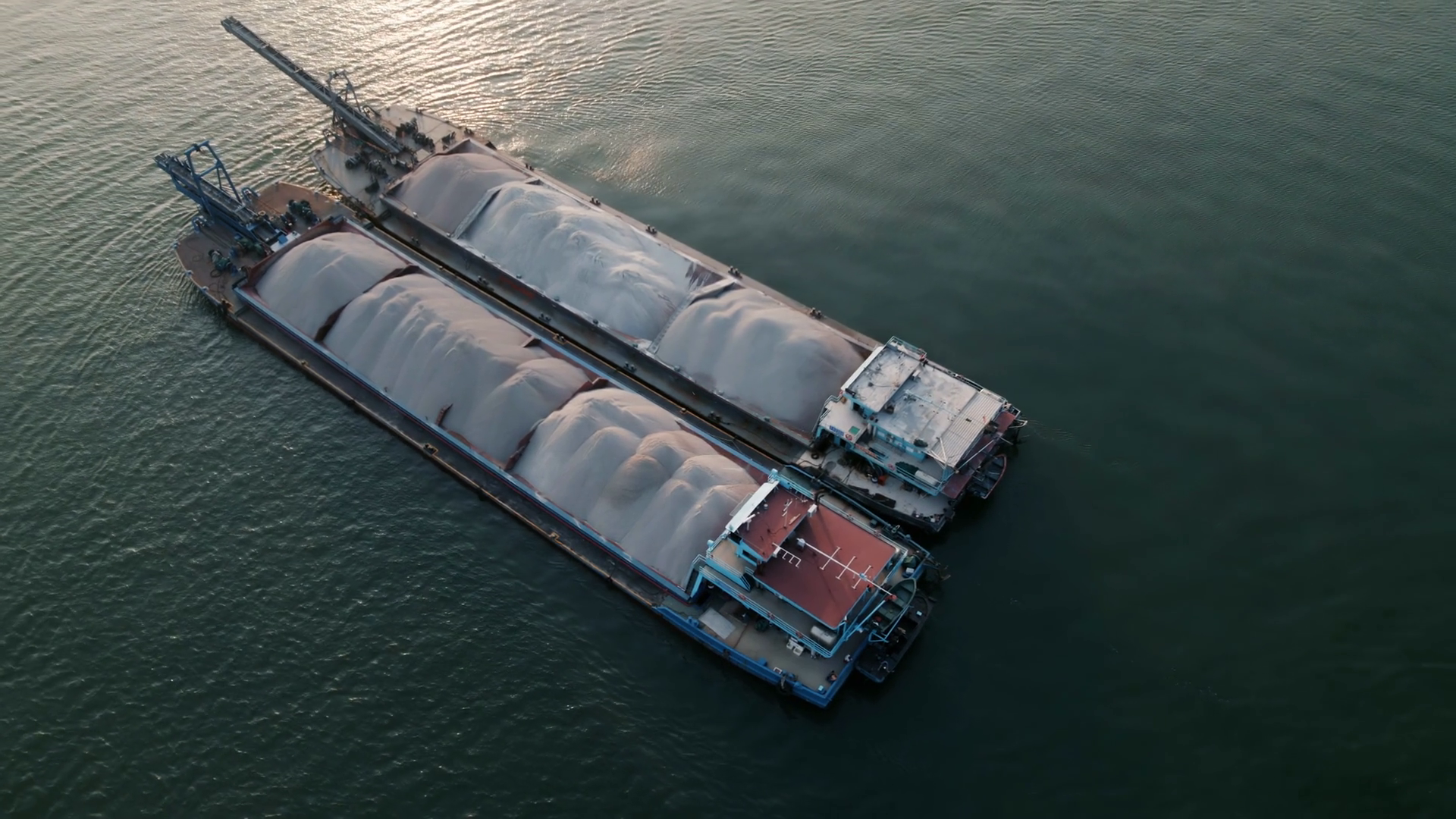 Aerial View Of Cargo Ship Barge Loaded With Stock Footage SBV-352813532 ...