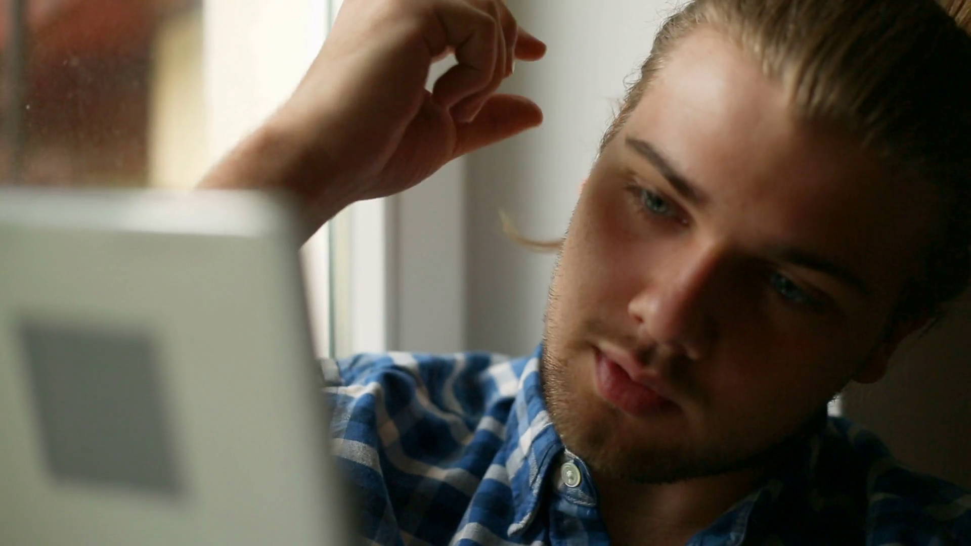 Handsome Man Browsing Internet On Tablet Stock Footage SBV-315039140 ...