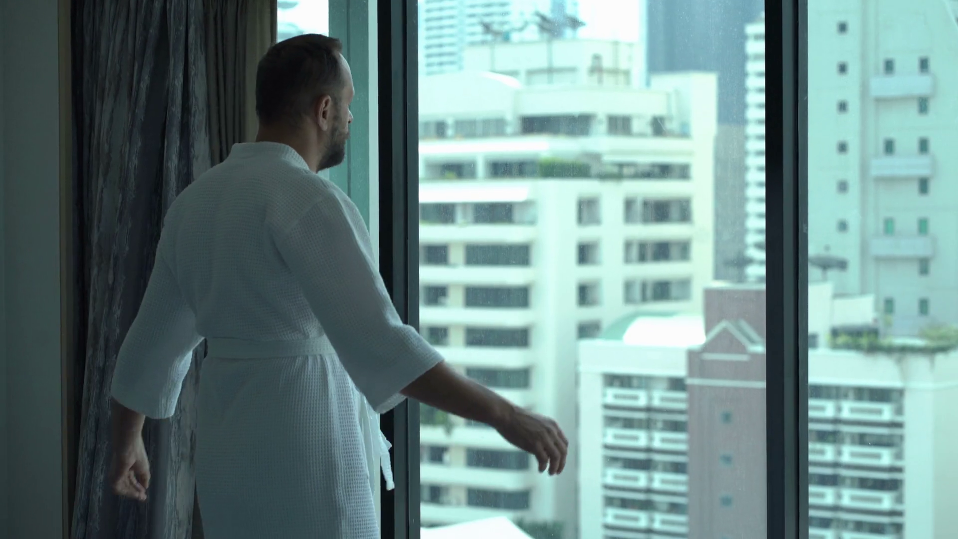 Sad Man Leaning On Window Thinking About Stock Footage SBV-330909836 ...