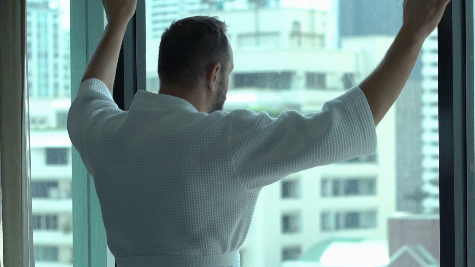 Sad Man Leaning On Window Thinking About Stock Footage SBV-333976311 ...