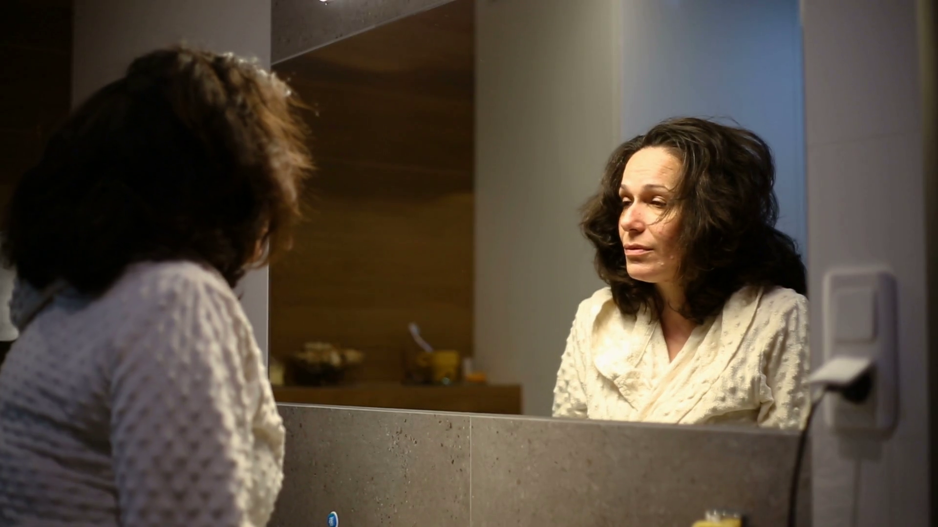 Woman Standing In Front Of Mirror In Stock Footage SBV-313756104 ...