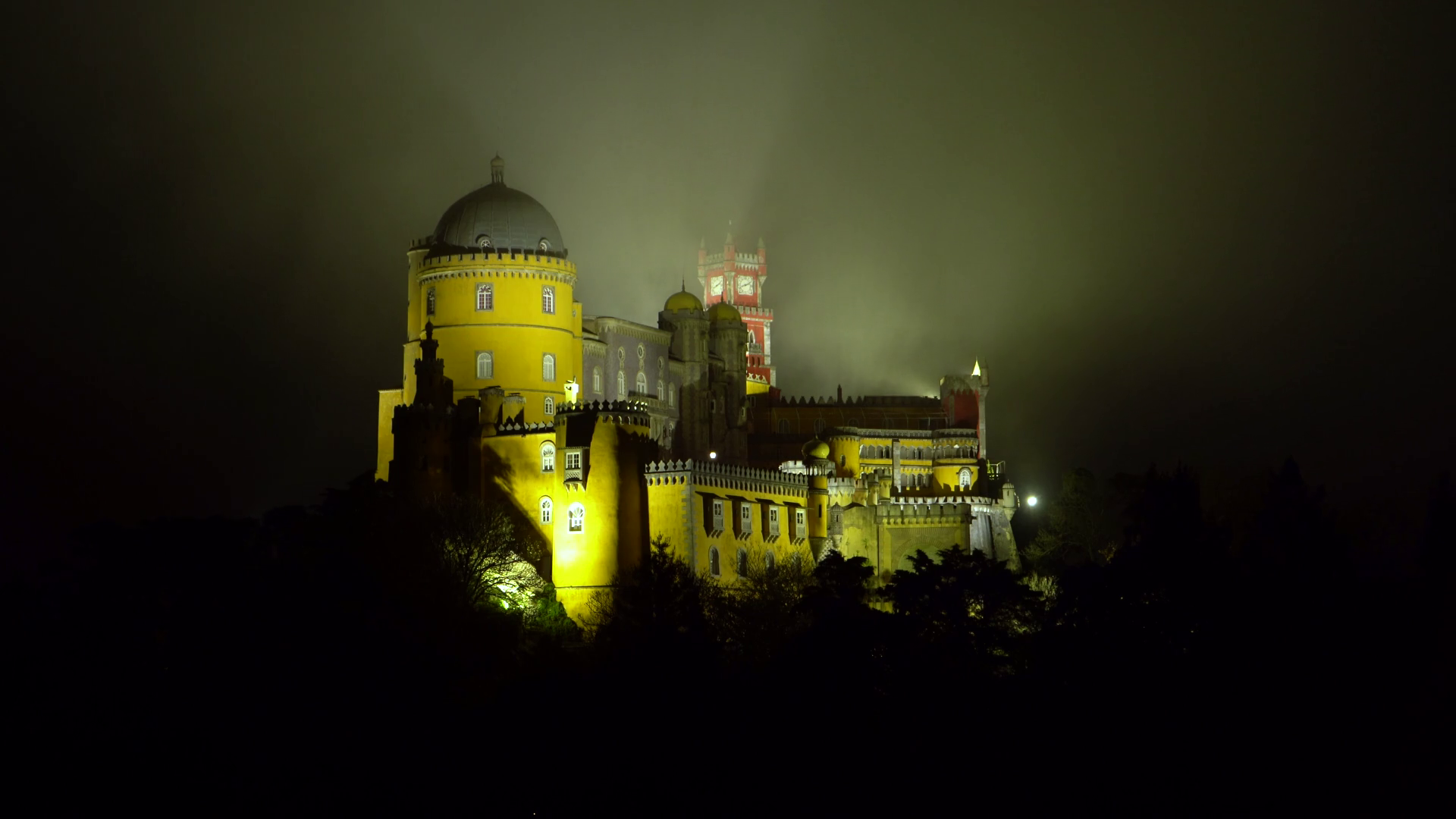 Illuminated Pena Palace In Sintra At Night Stock Footage SBV-351042723 ...