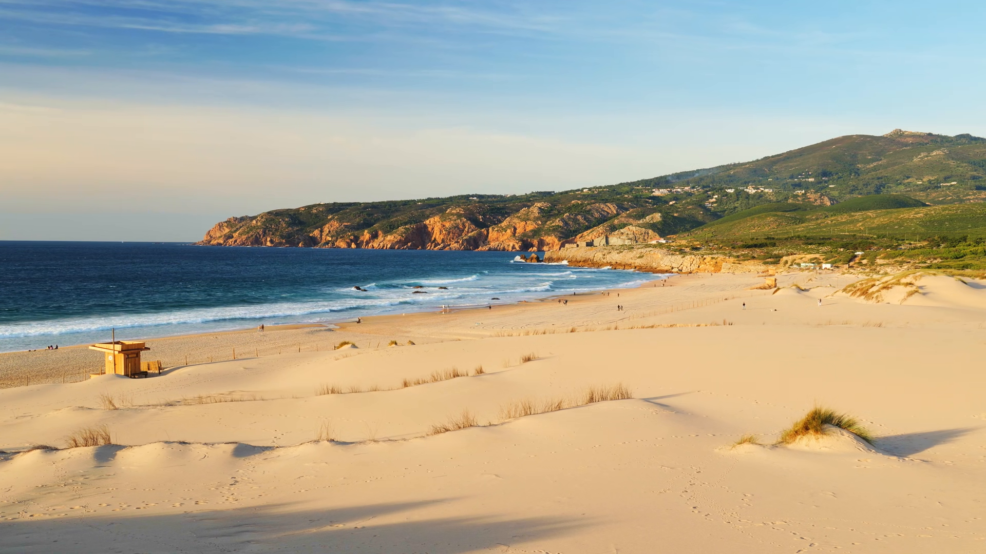 Guincho Beach Beige Sand Dunes Green Hills Stock Footage SBV-353524447 ...