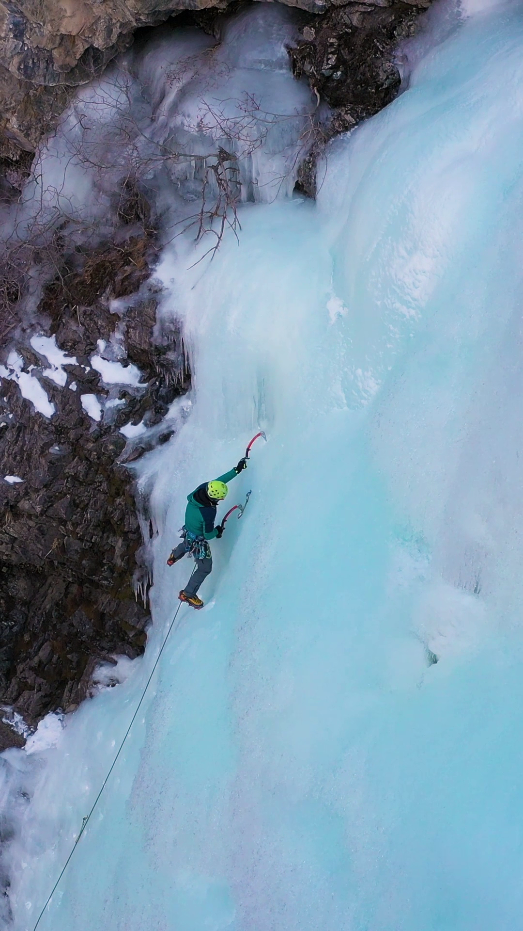 Ice Climbing On Frozen Waterfall High Angle Stock Footage SBV-353034727 ...