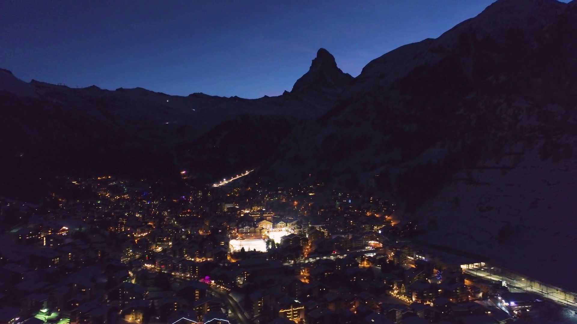 Illuminated Zermatt Village Matterhorn Stock Footage SBV-347384469 ...