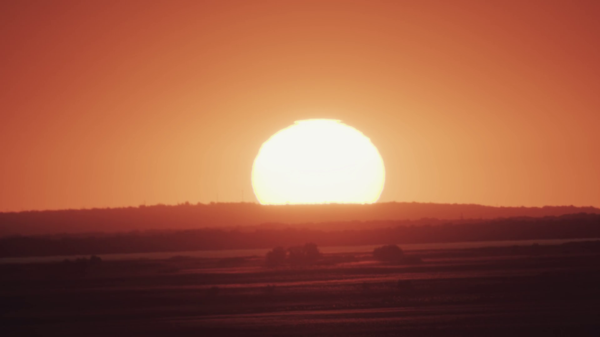 Big Sun On Horizon At Sunset Without Clouds Stock Footage SBV-347704979 ...