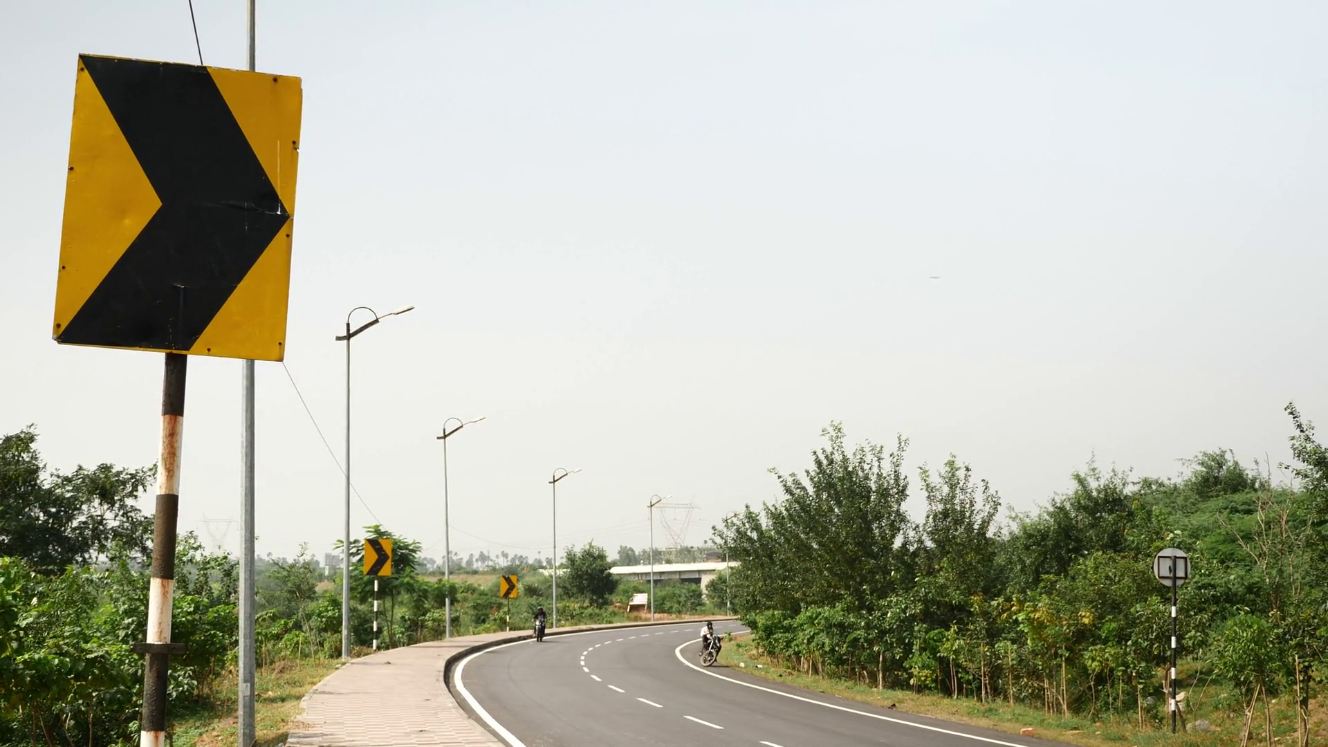 View Of Traffic Sign Showing Road Turn Stock Footage SBV-338788068 ...