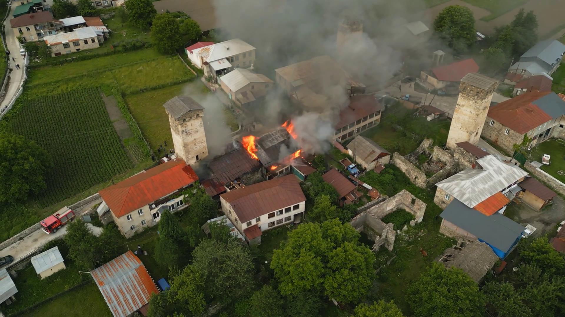 Aerial View Of Fire Brigade Fire Truck Stock Footage SBV-351732708 ...
