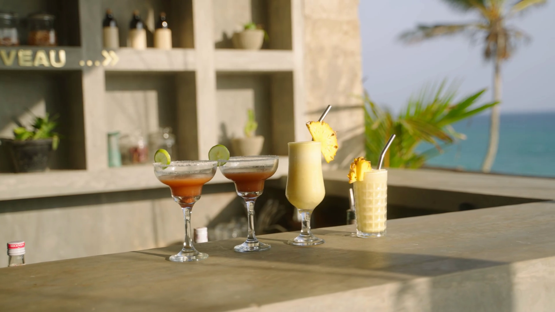 Tropical Cocktails On Bar At Seaside Stock Footage SBV-347631324 ...