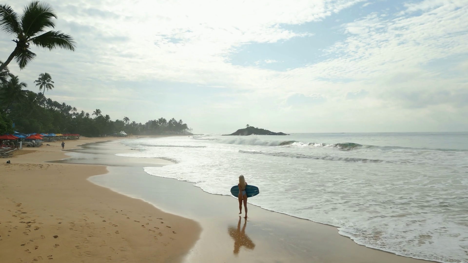 Woman Surfer In Swimsuit Holds Surfboard Stock Footage SBV-348384002 ...