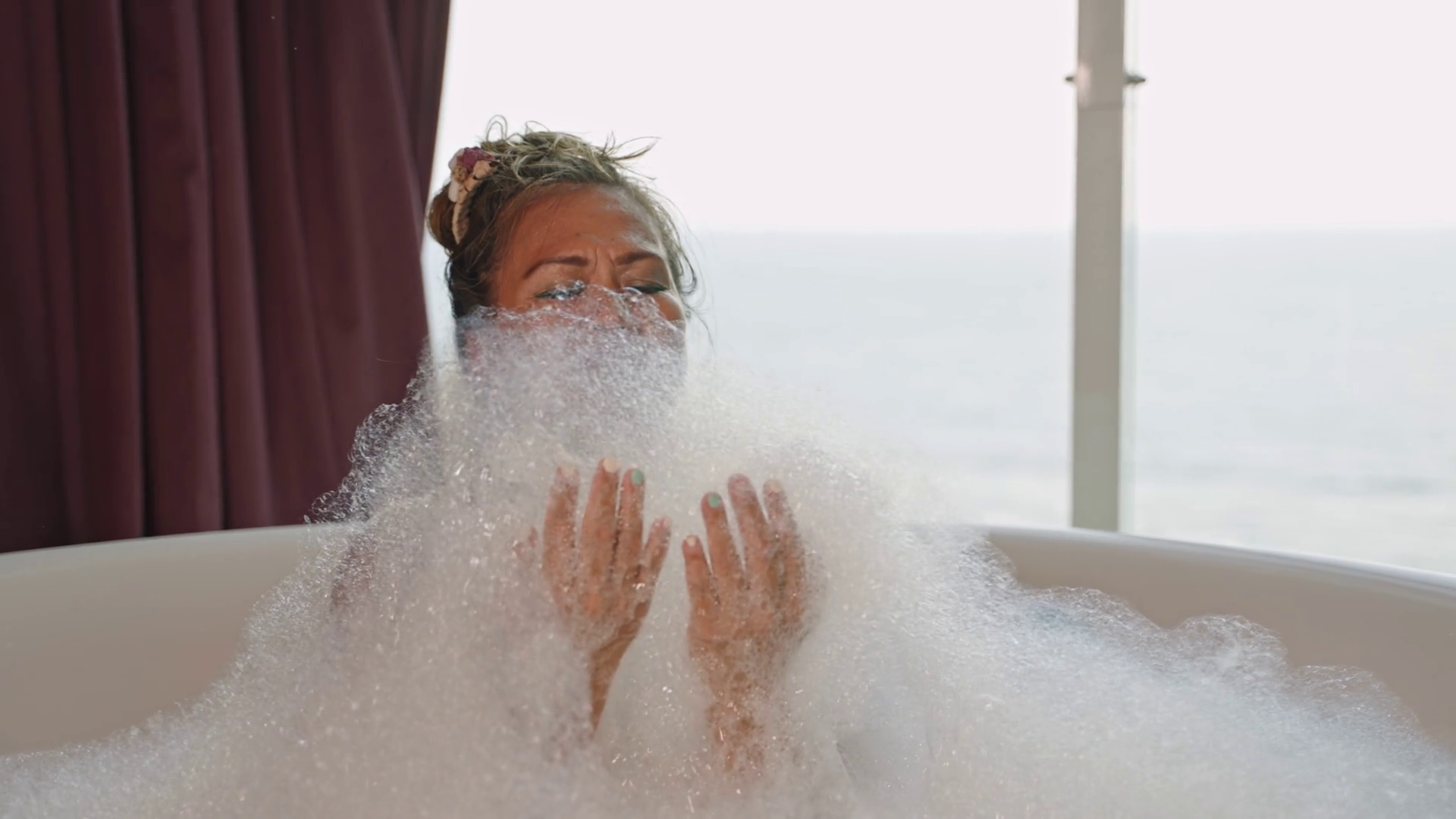 Asian Senior Woman Enjoys Warm Bubble Bath Stock Footage SBV-348567451 ...
