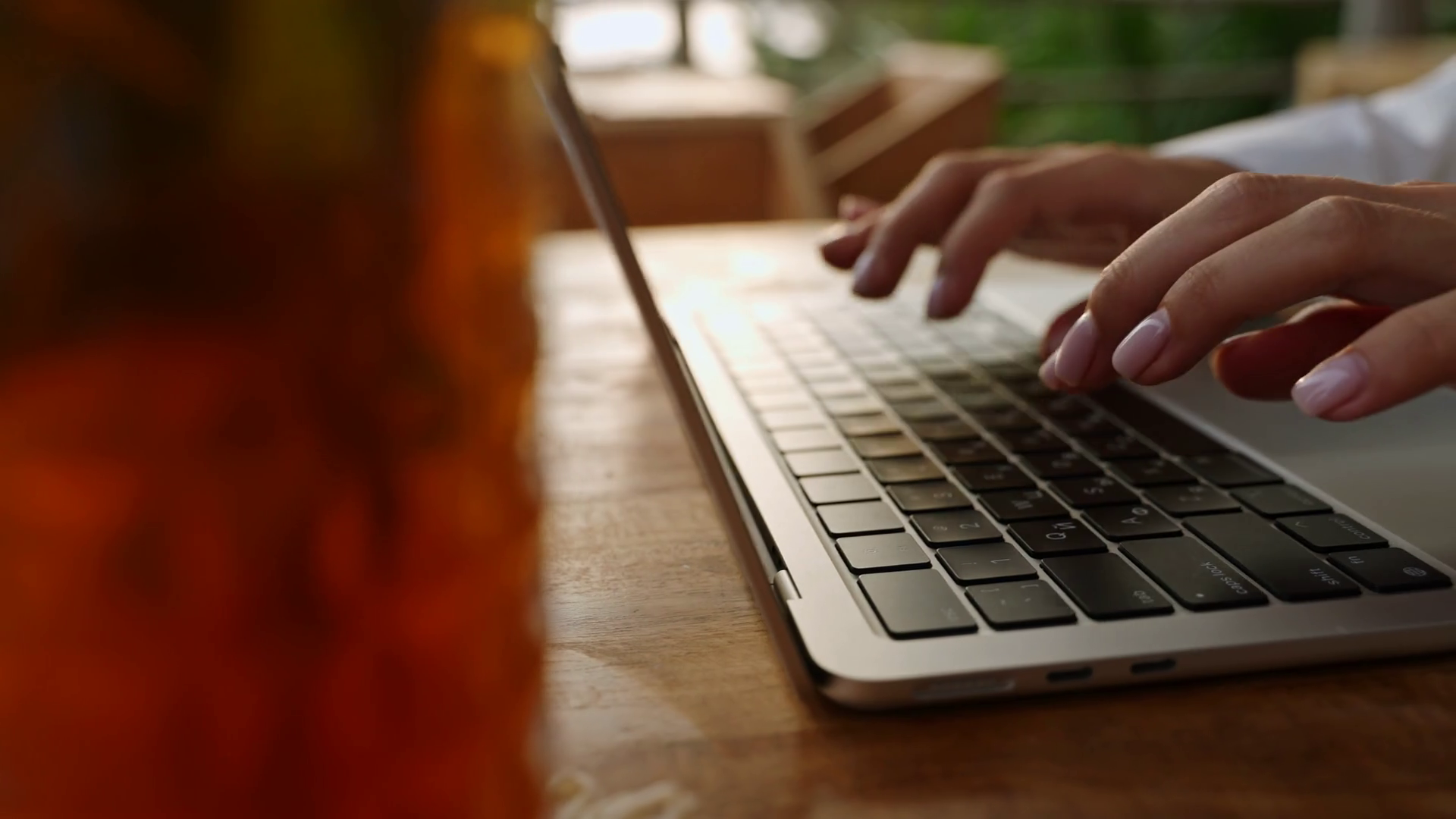 Woman Typing On Laptop Keyboard In Outdoor Stock Footage SBV-348424219 ...