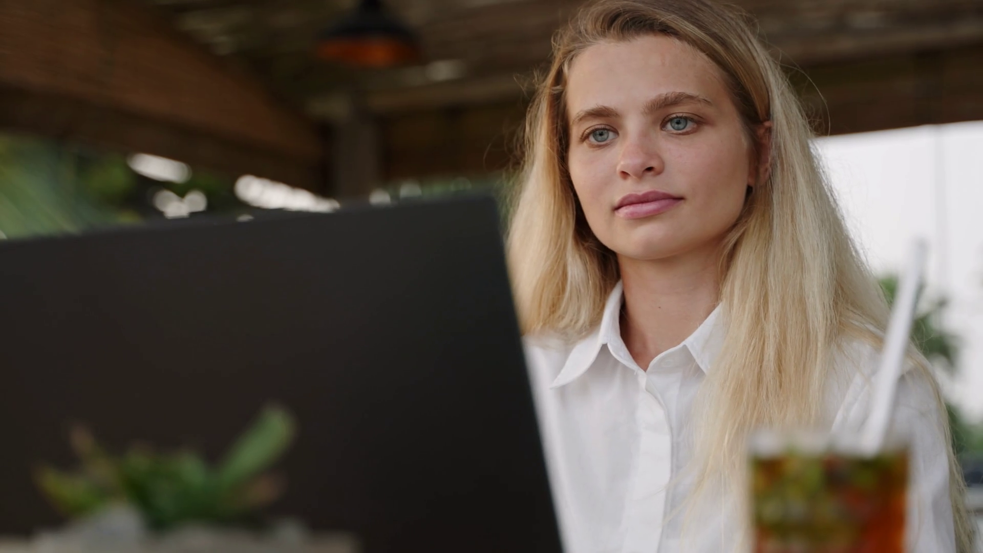Blonde Woman Working With Laptop In Cafe Stock Footage SBV-348422795 ...