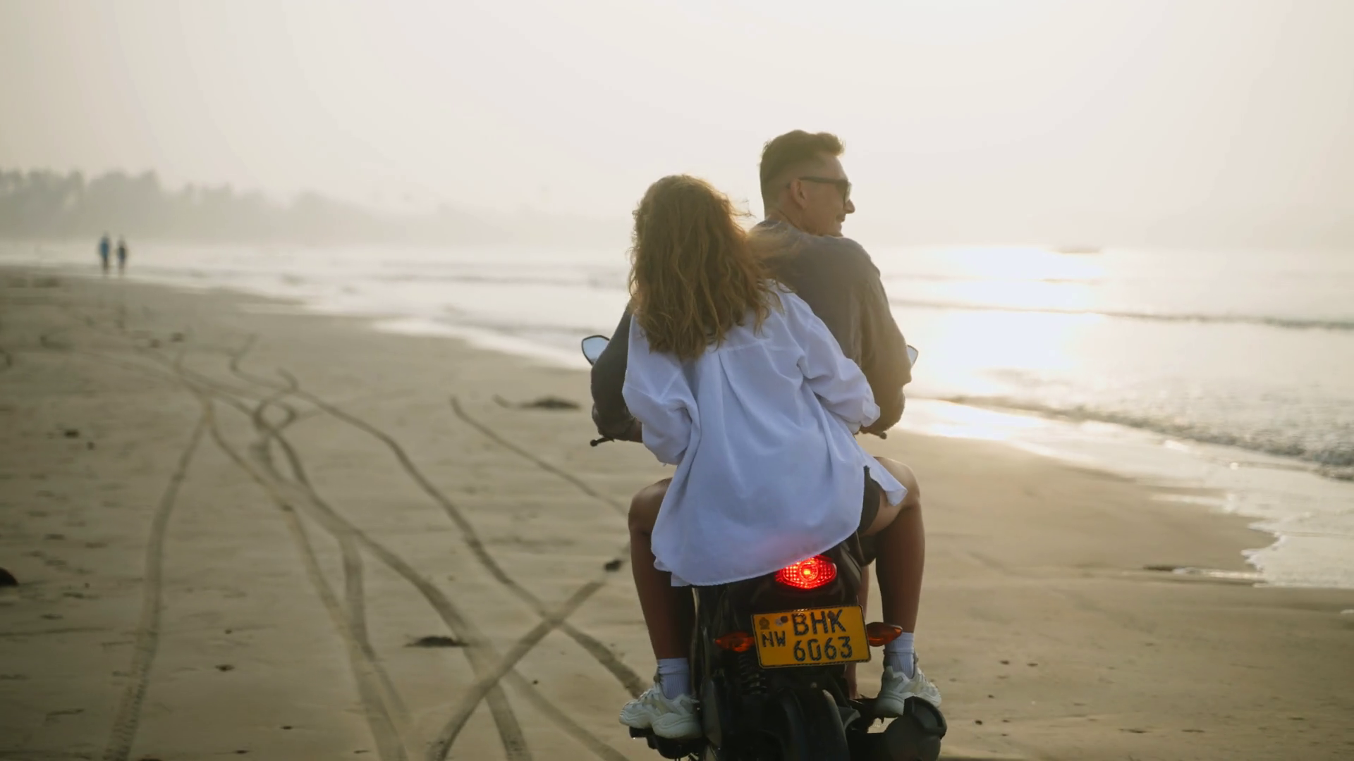 Happy Couple Riding Motor Bike On Seaside At Stock Footage SBV ...