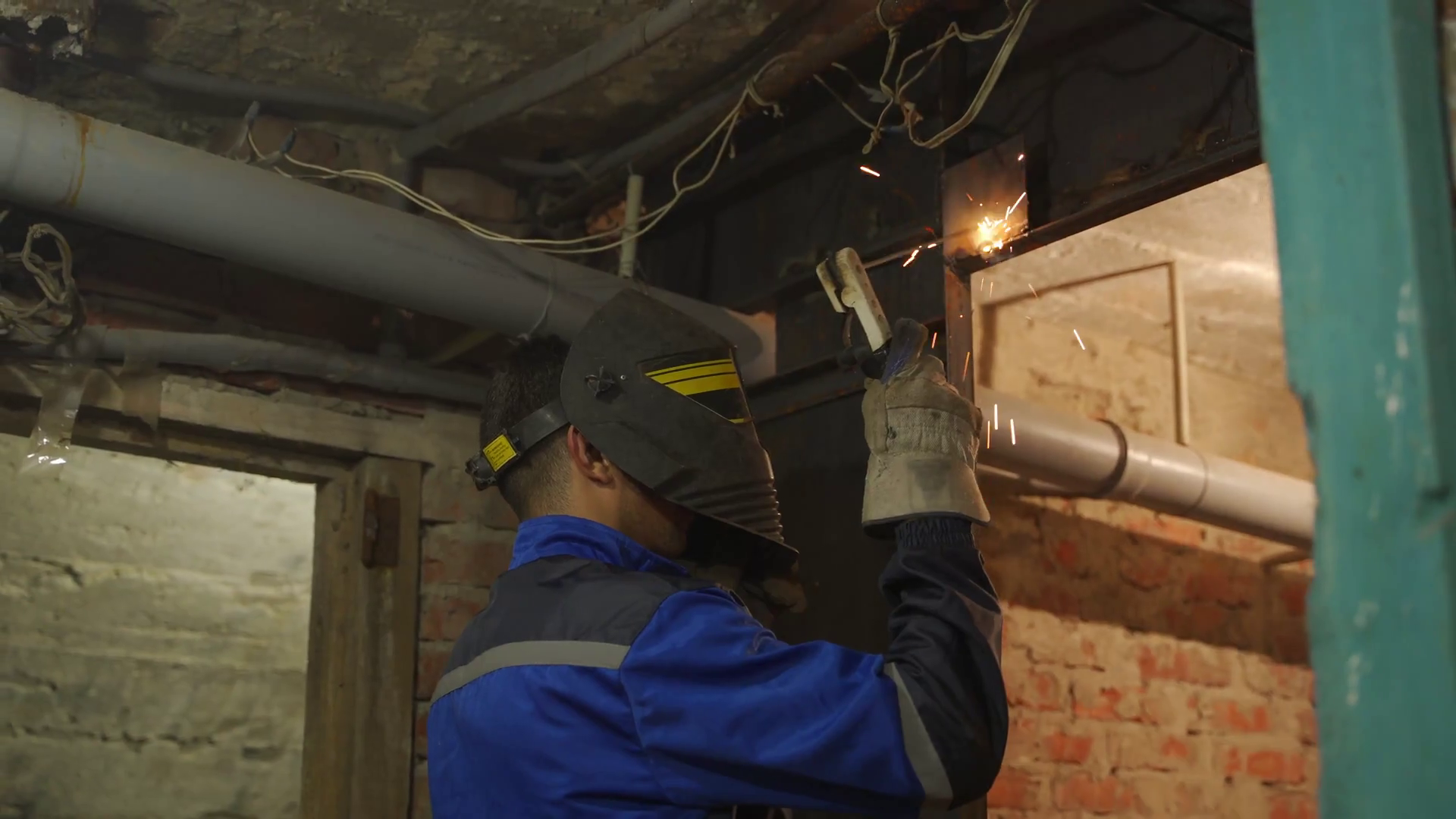 Close Up Side Shot Of Professional Welder In Stock Footage SBV ...