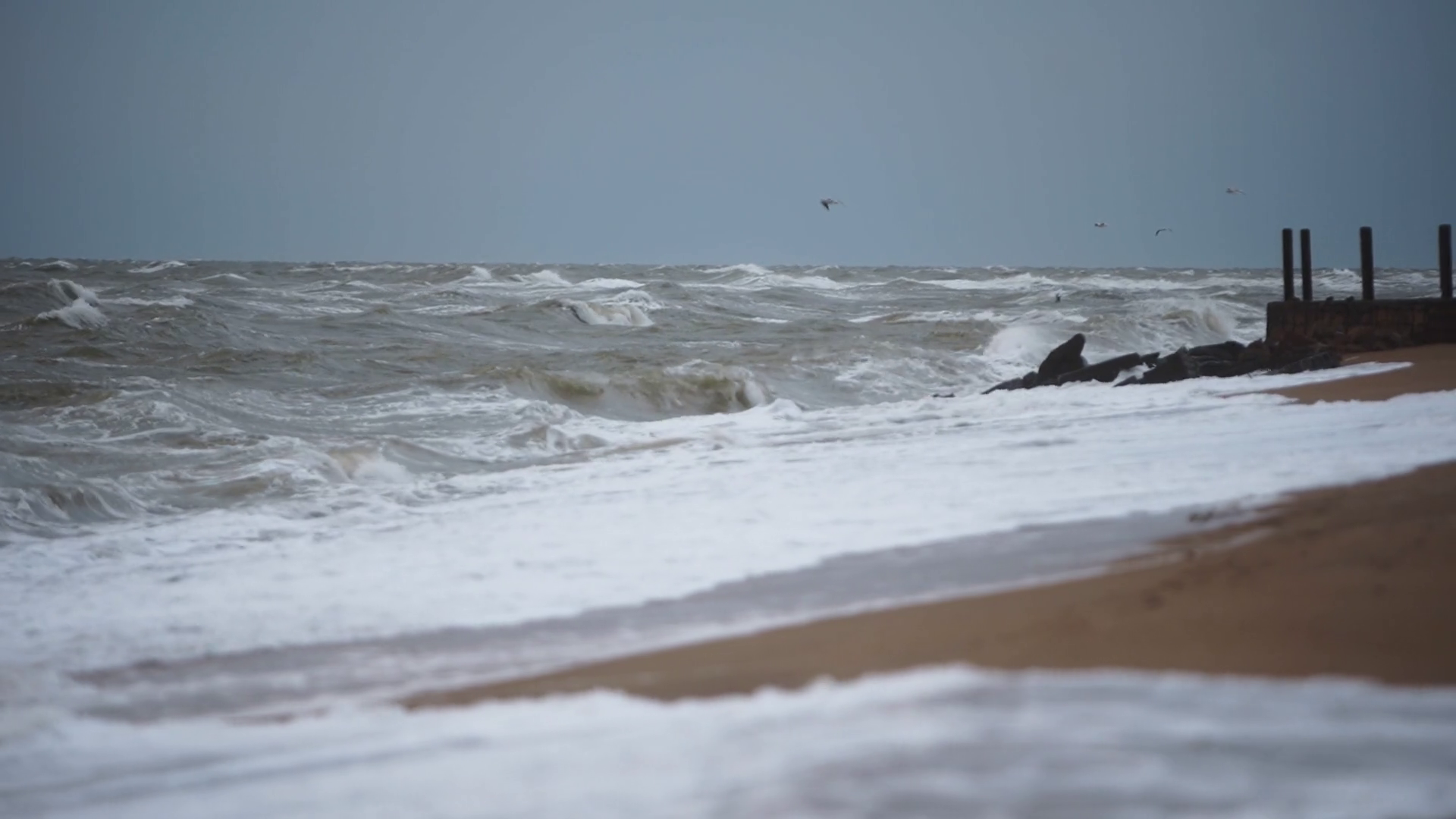 Choppy Sea Waves Crash On Sandy Shore With Stock Footage SBV-348761553 ...
