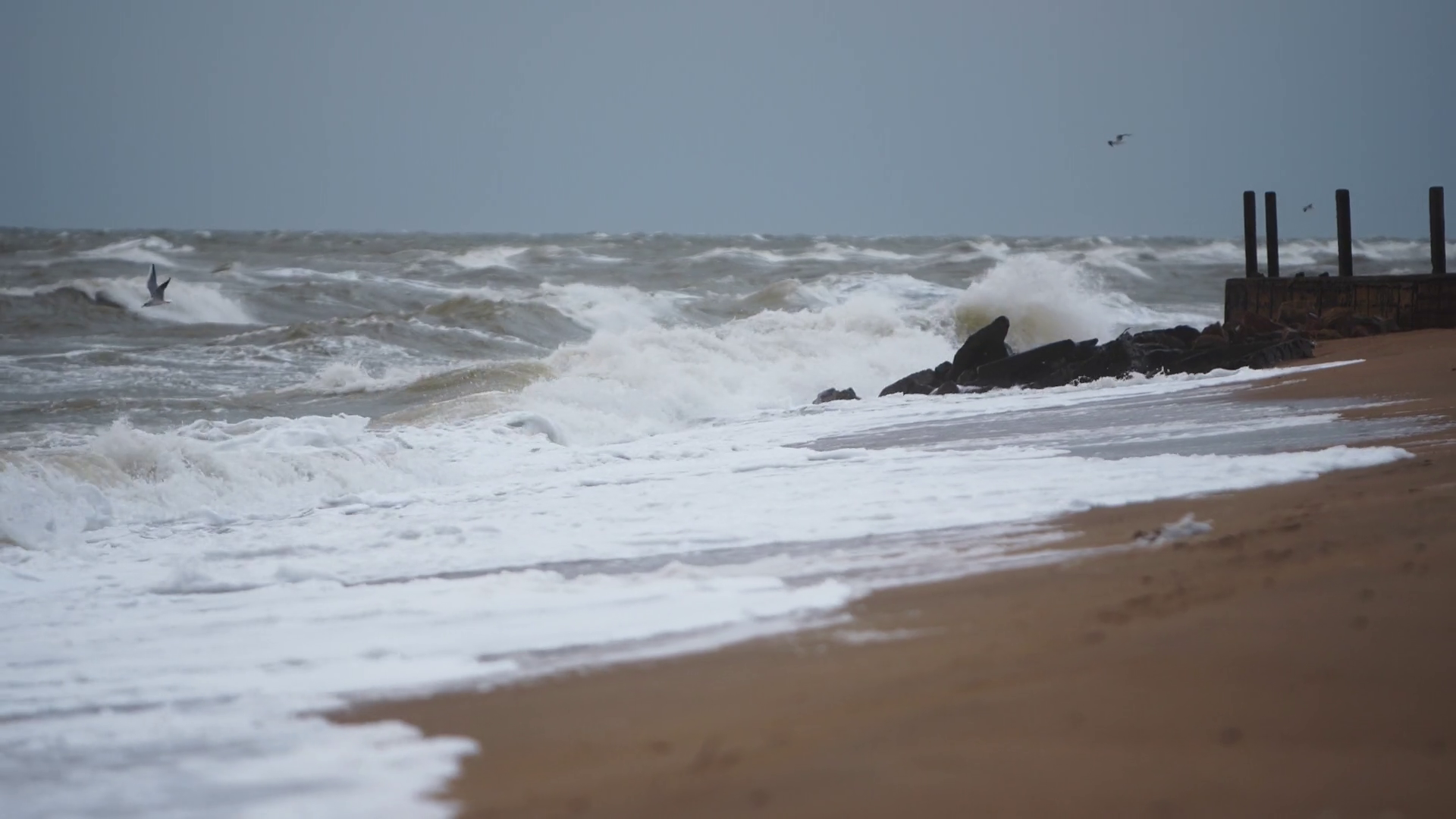 Tempestuous Ocean Waves Crash On Sandy Shore Stock Footage SBV ...