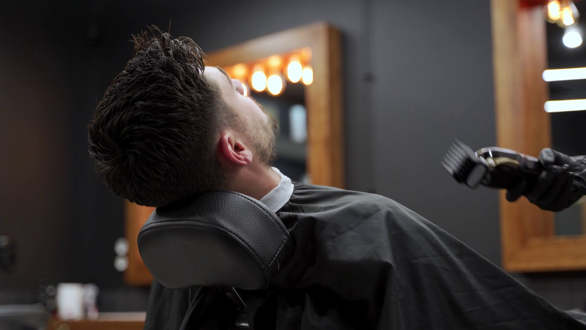 Professional Barber Gives Stylish Haircut To Stock Footage SBV ...