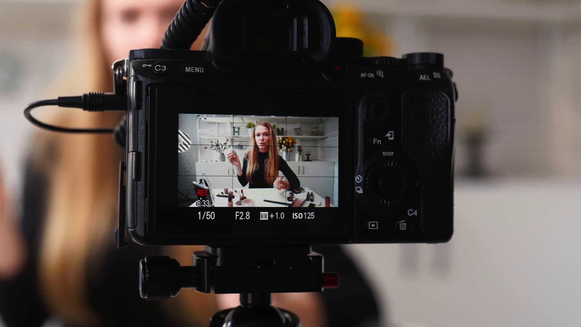 Vlogger Female Applies Lipstick On Lips Stock Footage SBV-338603184 ...