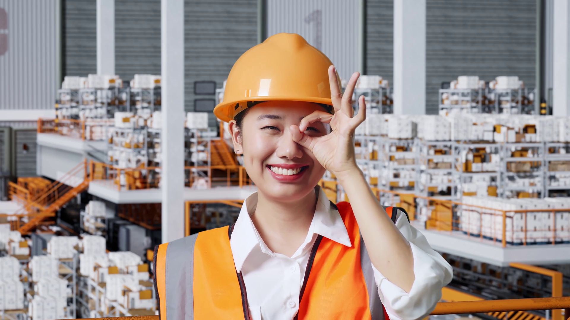 Close Up Of Asian Female Engineer Showing Ok Stock Footage SBV ...