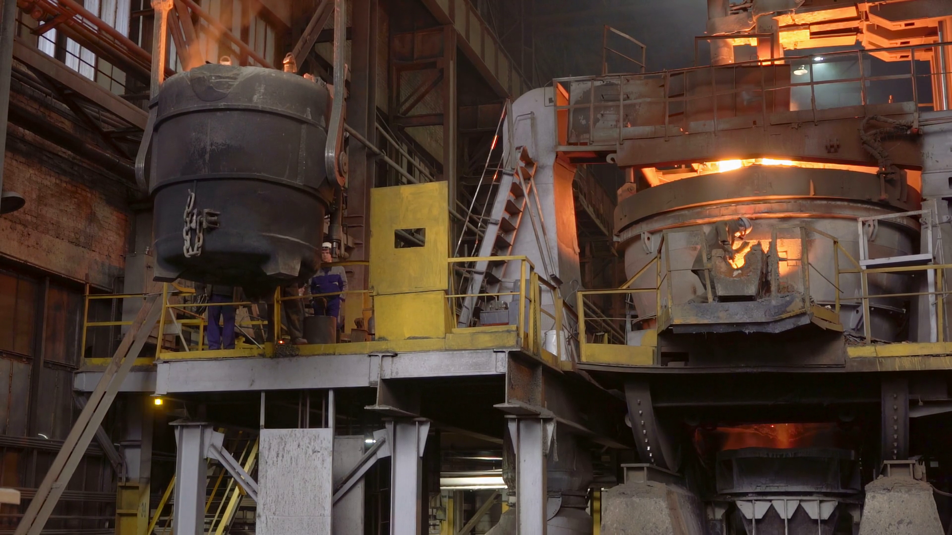 Molten Metal Pouring Into Furnace At Steel Stock Footage SBV-352186495 ...