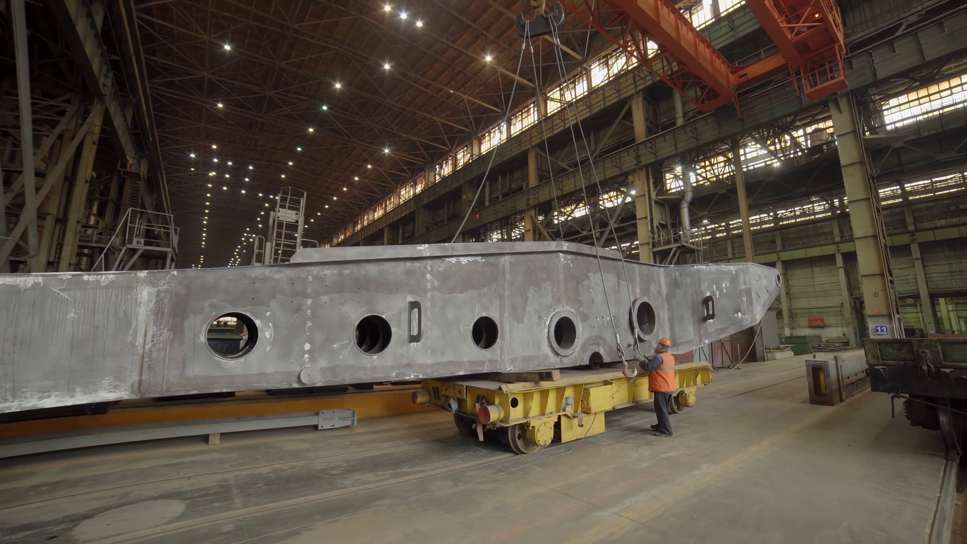 Engineers Moving Large Metal Ship Component Stock Footage SBV-352228817 ...