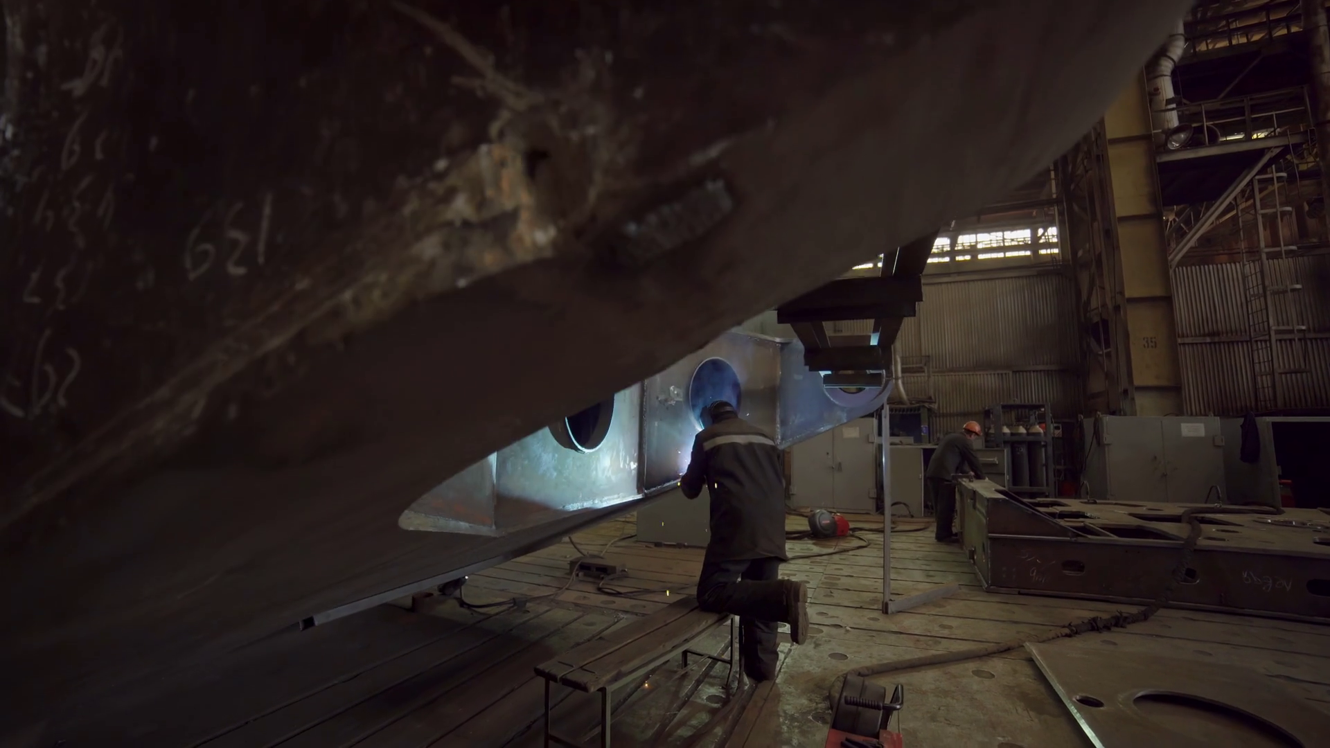 Industrial Worker Welding Metal Ship Hull In Stock Footage SBV ...