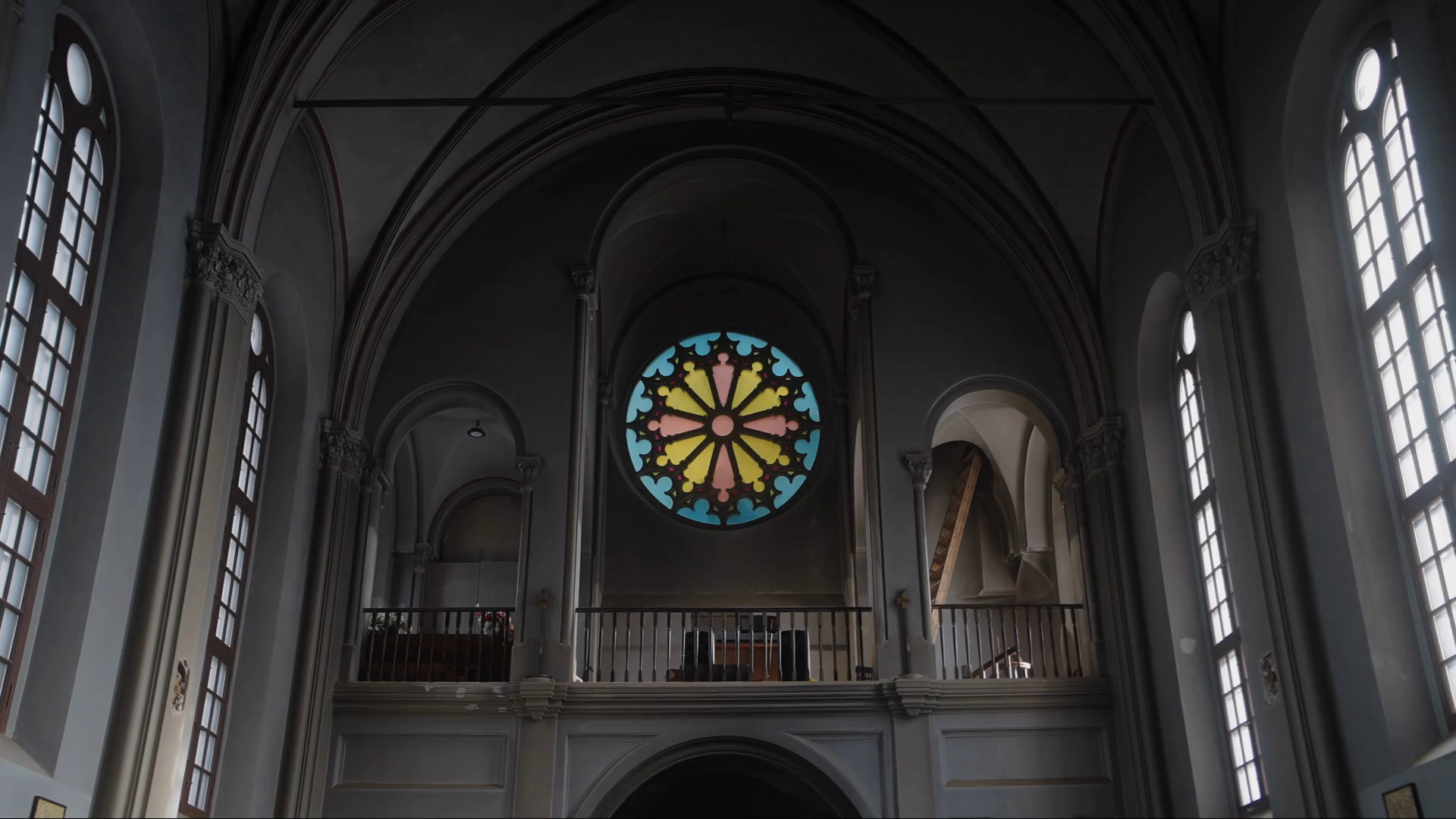 Stained Glass Round Window Inside Church Stock Footage SBV-348493866 ...