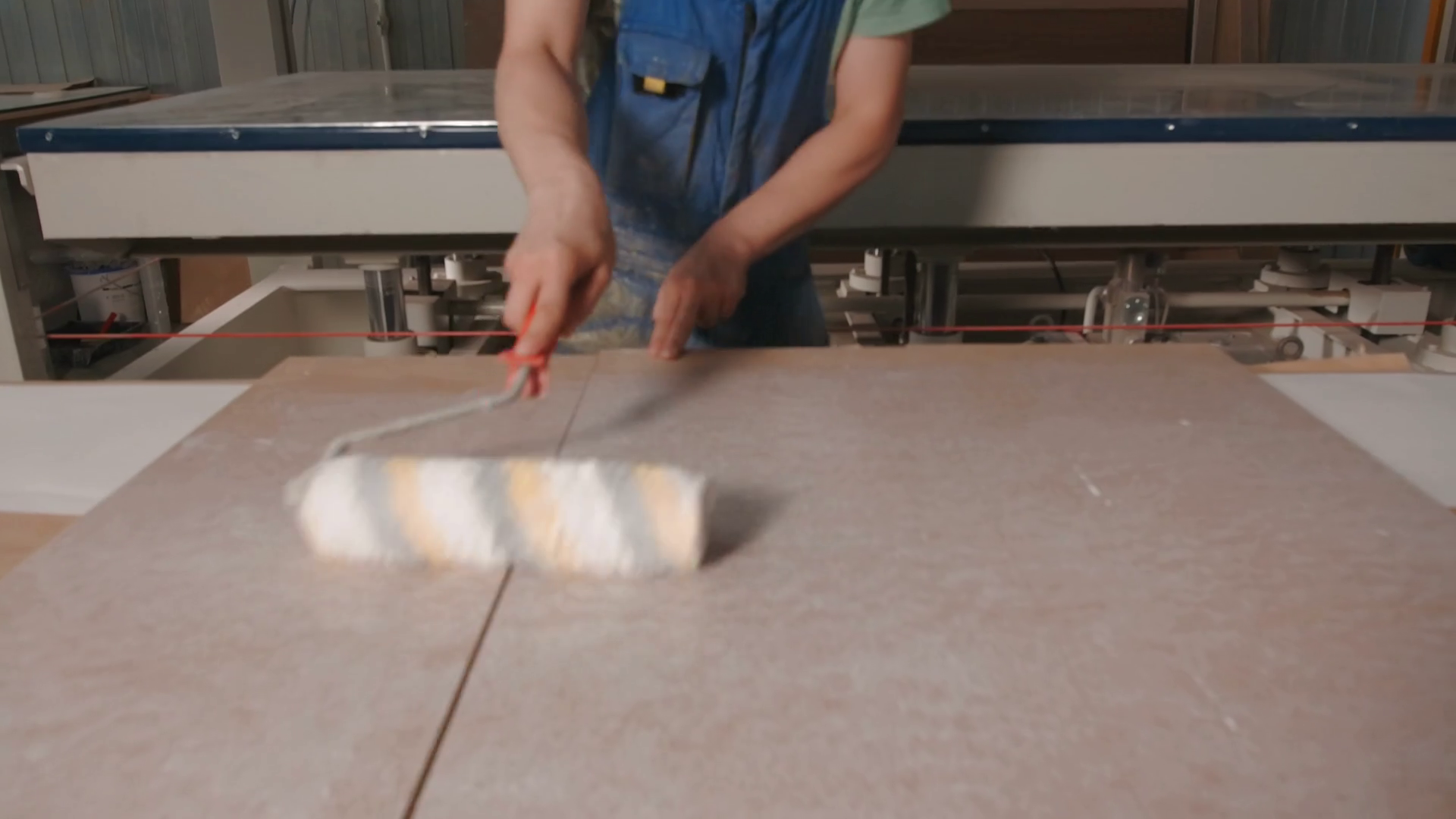 Close Up Of Process Of Priming Wooden Board Stock Footage SBV-348491633 ...