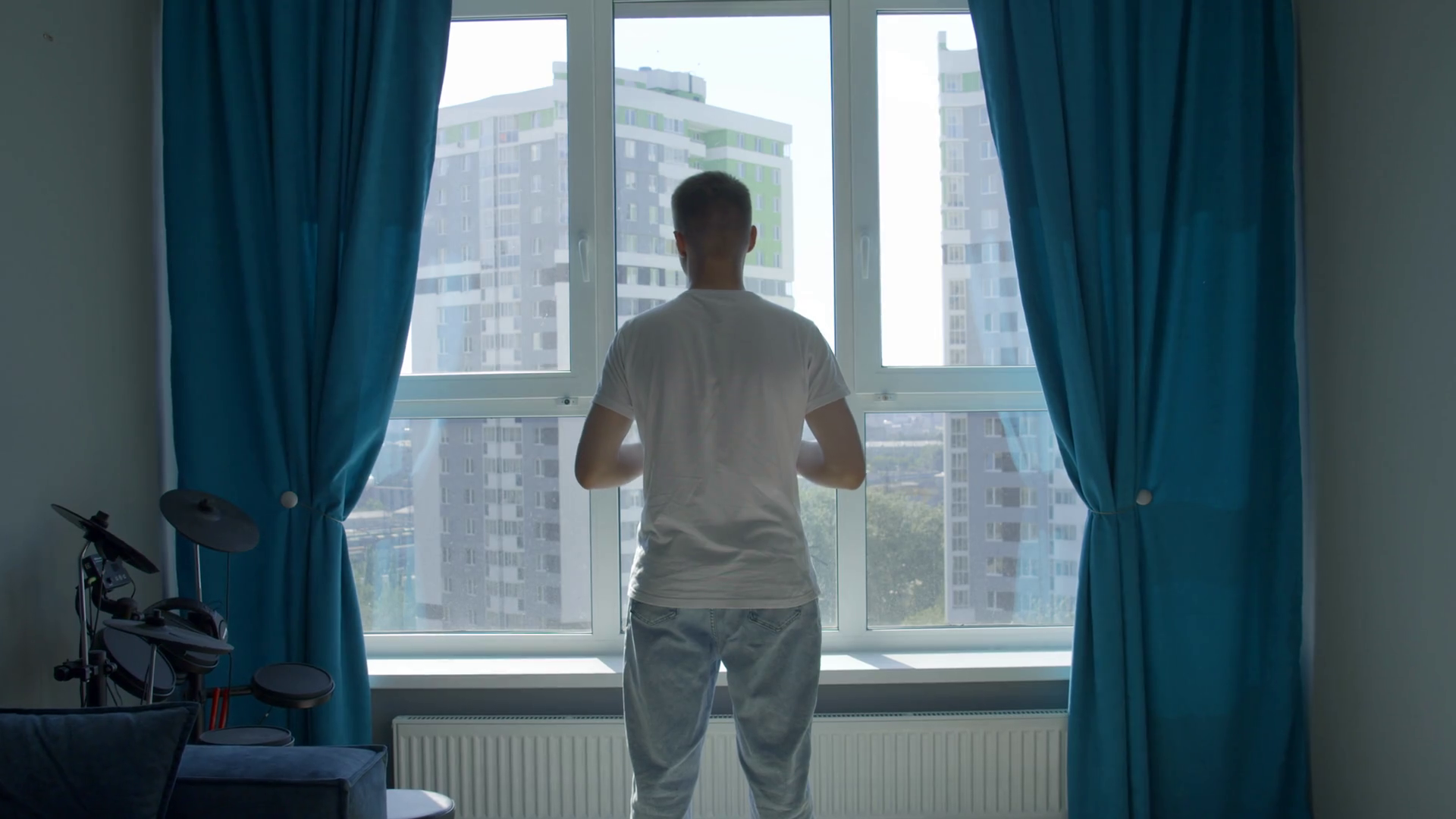 Man Silhouette Watching Through Window Stock Footage SBV-348506760 ...