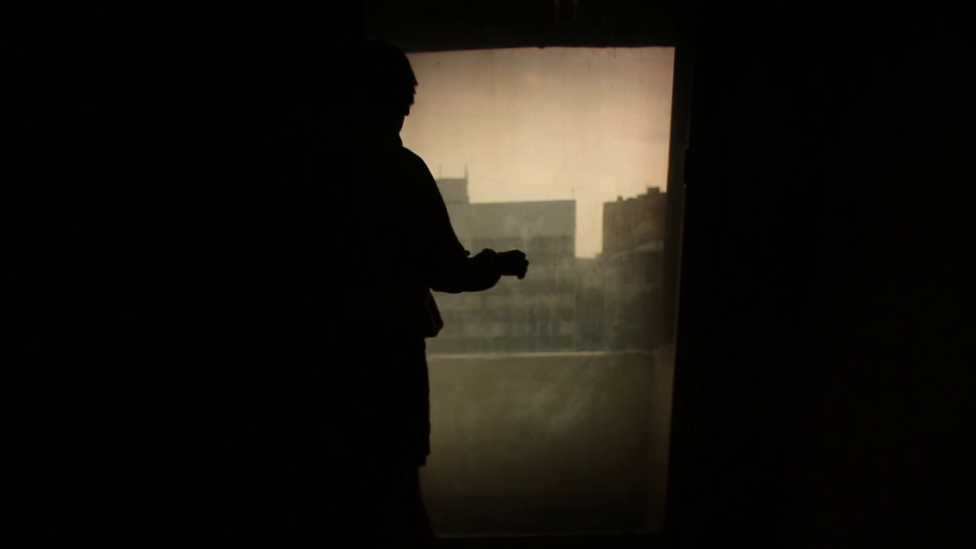 Silhouette Man Looking Out Window With Light Stock Footage SBV ...