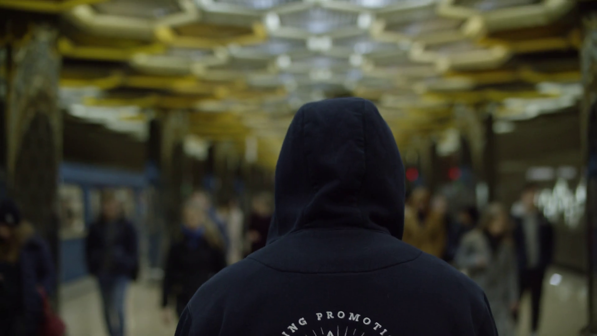 Rear View Of Single Hooded Man In Subway Stock Footage SBV-348527698 ...