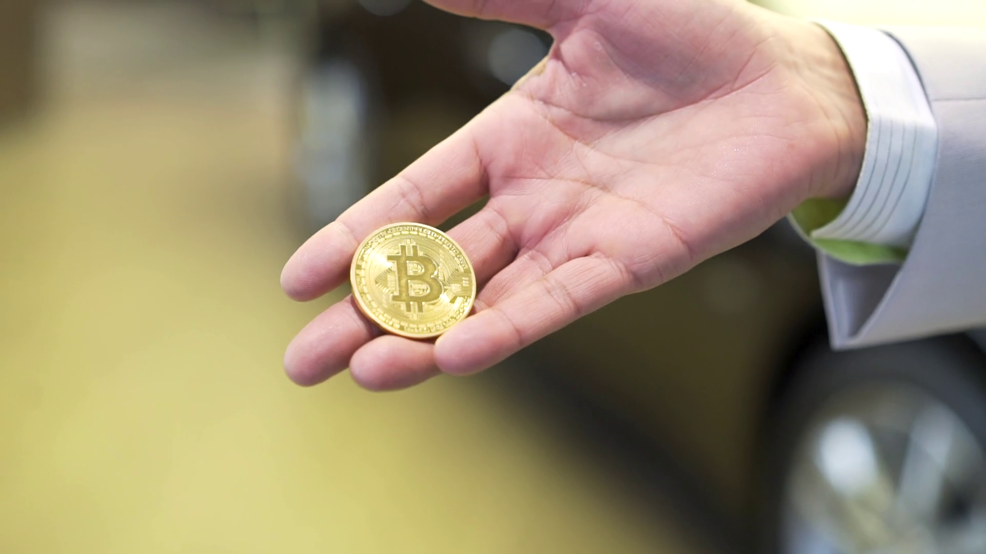 Businessman Hold Golden Bit Coin Ticker Stock Footage SBV-348533351 ...