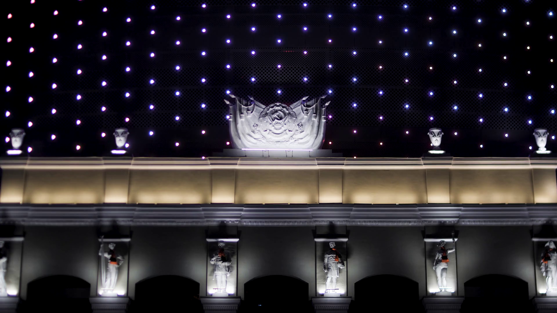 Bright Illuminated Facade Of Soviet Building Stock Footage SBV ...