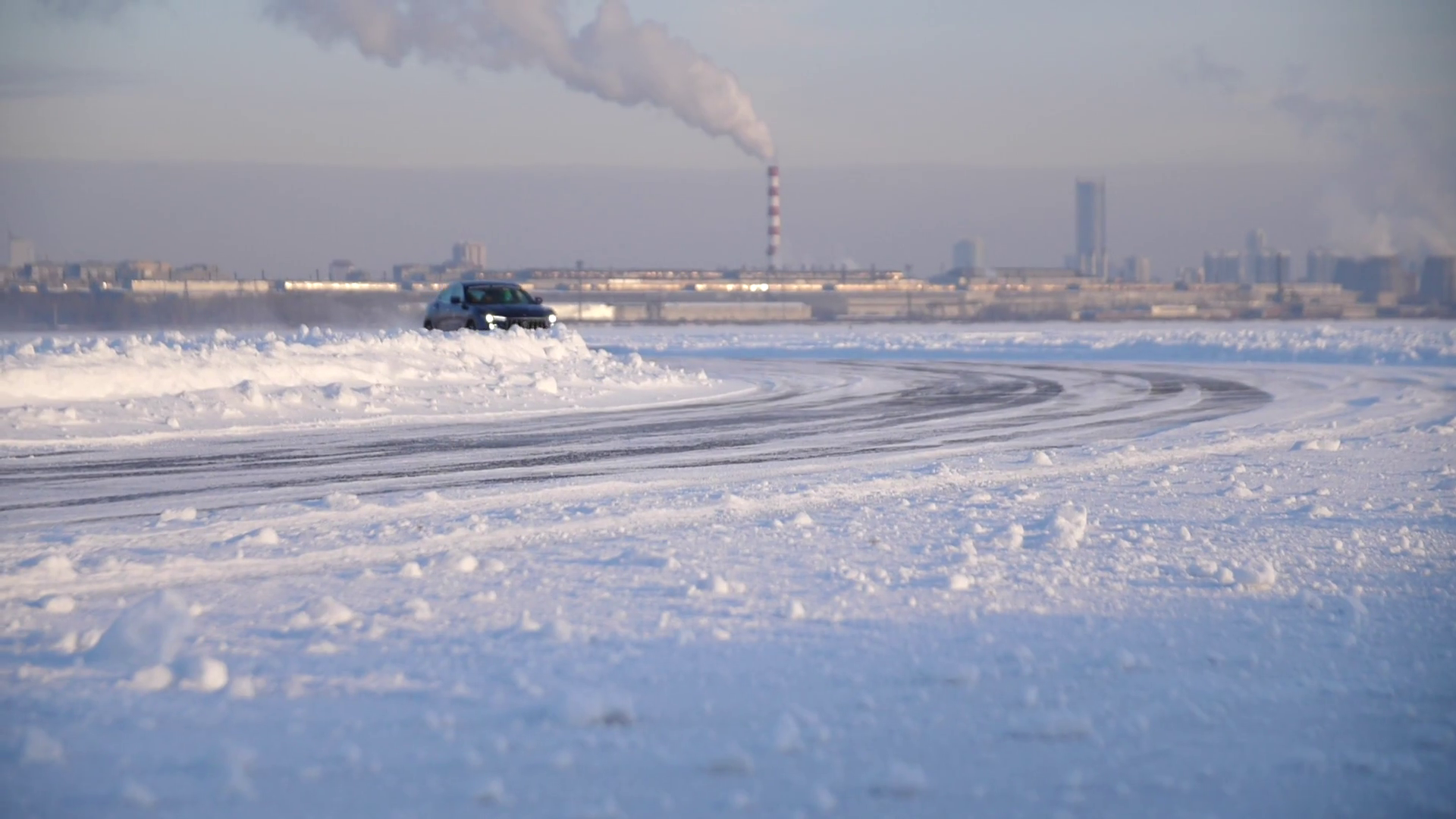 Winter Race On Snowy Road Racer Come In Turn Stock Footage SBV ...
