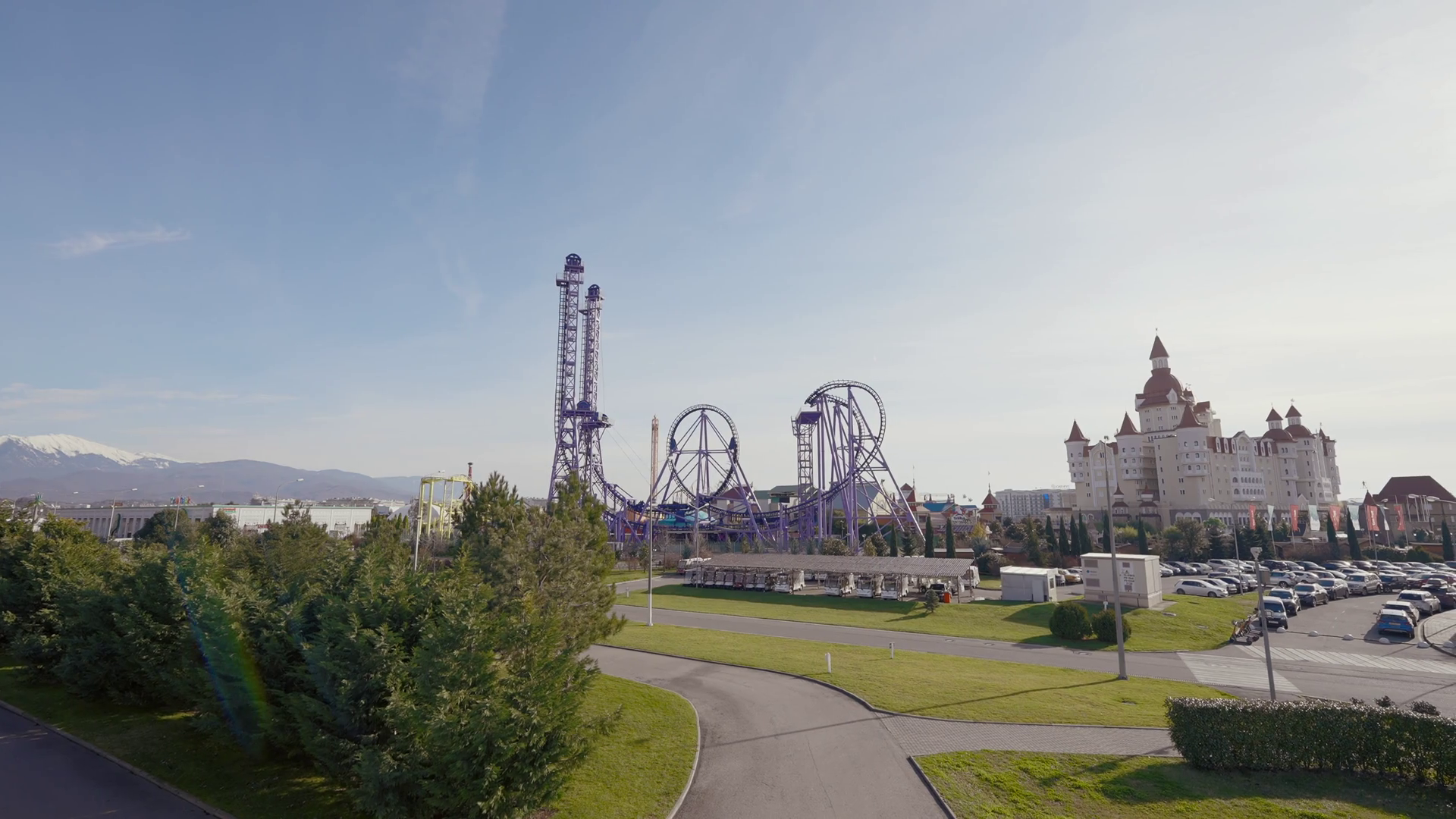 Panorama Of Amusement Park With Castle In Stock Footage SBV-348588933 ...