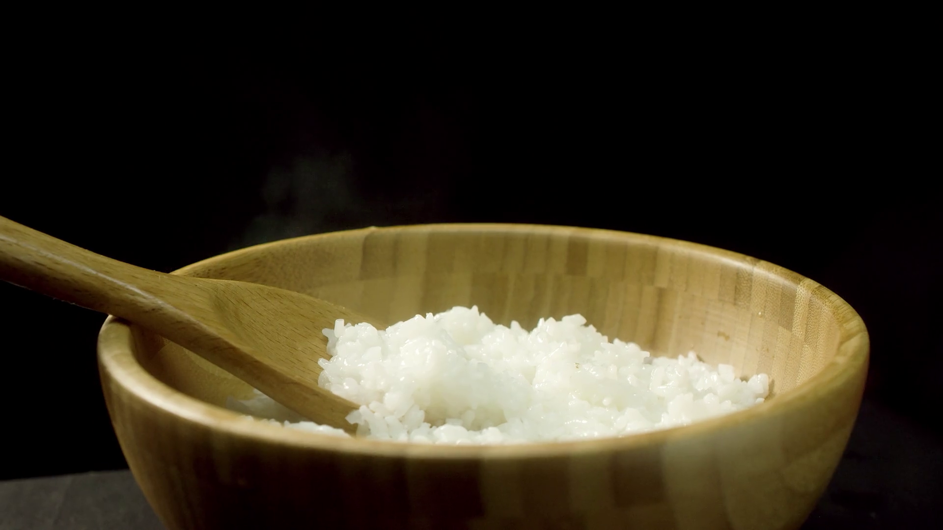 Close Up Steamed Rice In Wooden Bowl With Stock Footage SBV-348591735 ...