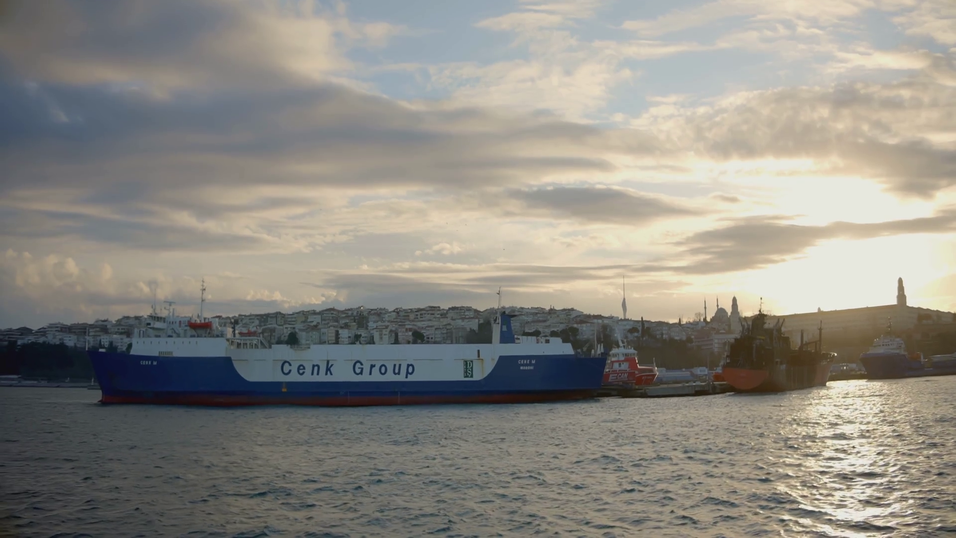 A Huge Cargo Ship Is At Shore Action Barge Stock Footage SBV-348634198 ...